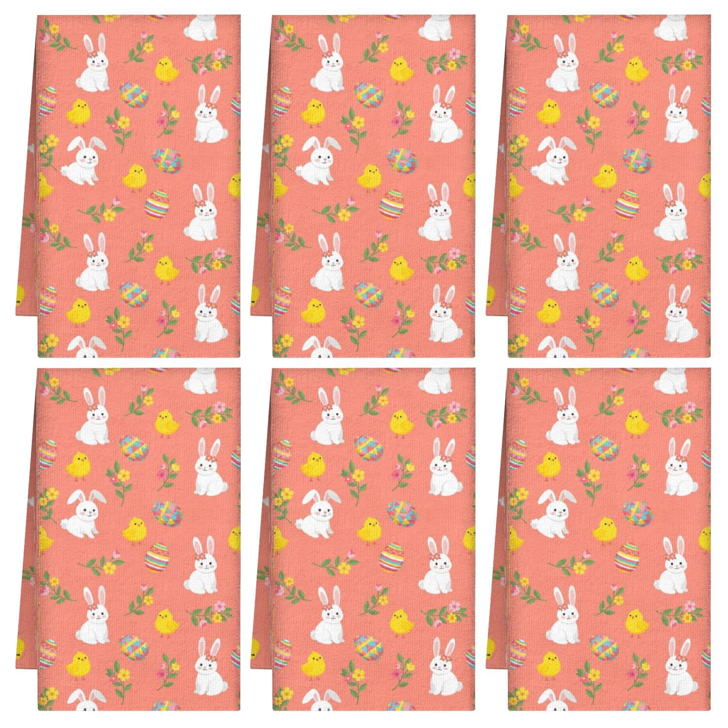 6 Pcs Funny Kitchen Towels, Easter and Eggs Coral Pattern Microfiber ...