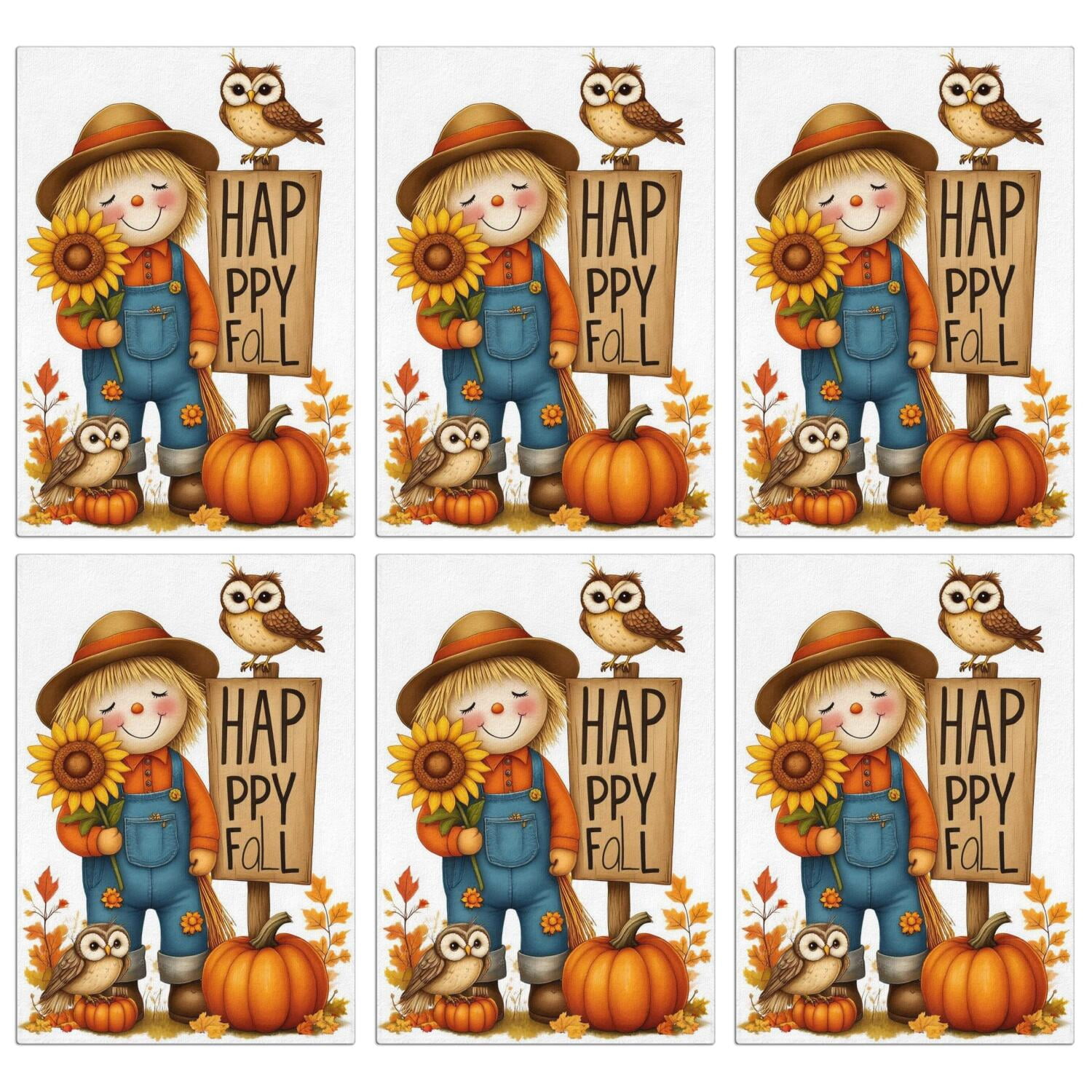 6 Pcs Funny Kitchen Towels,Happy Fall Scarecrow with Owls and Pumpkin ...