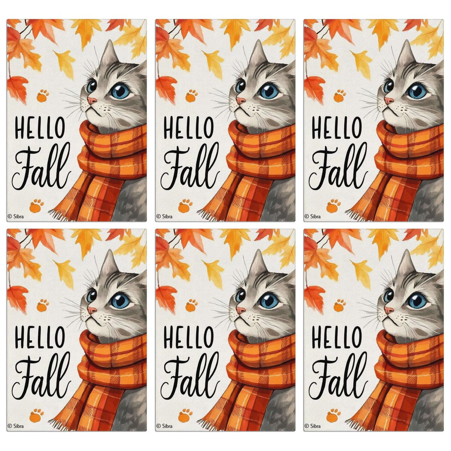 6 Pcs Funny Kitchen Towels,Hello Fall Cat with Scarf Microfiber Dish ...