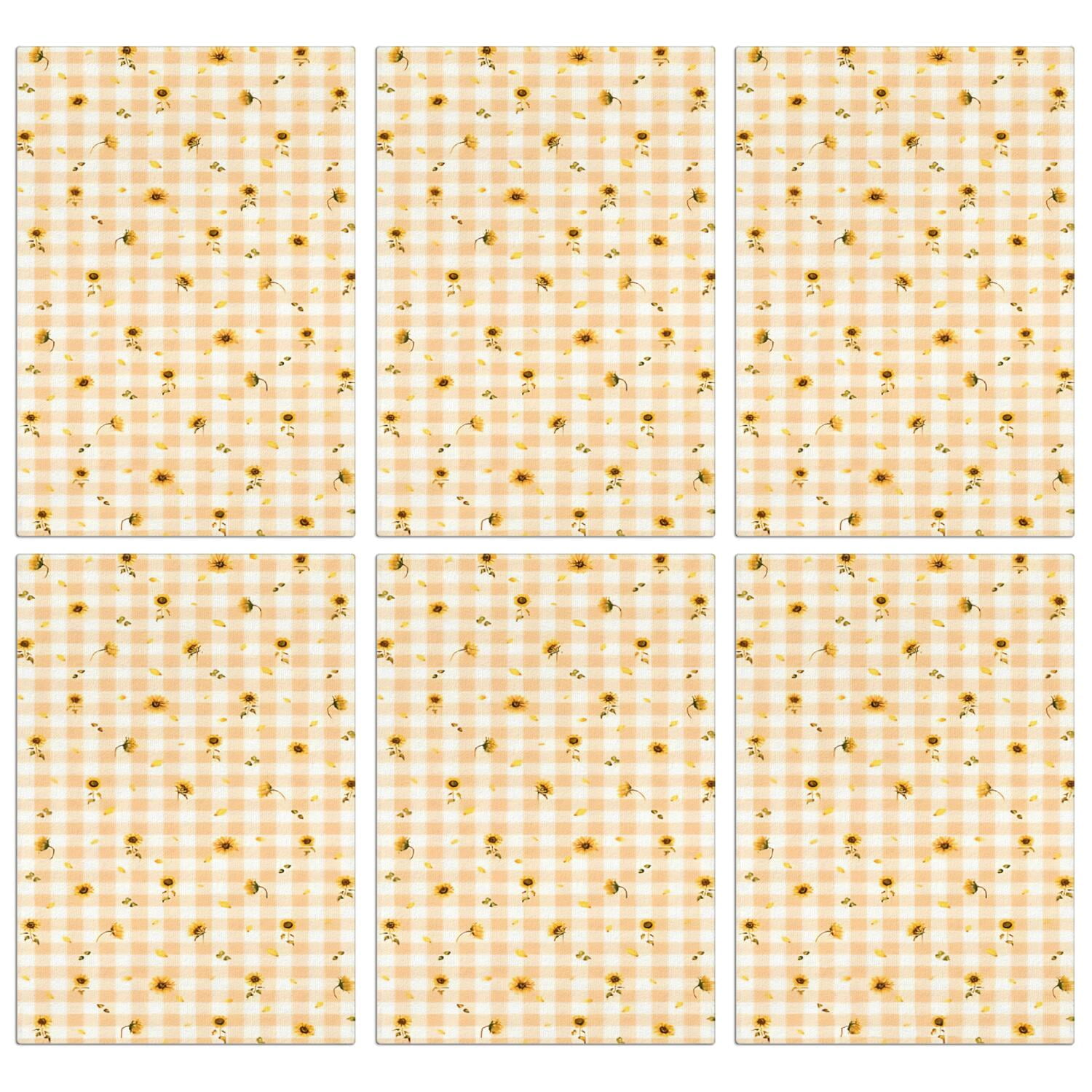 6 Pcs Funny Kitchen Towels,Orange White Checker Sunflower Pattern ...