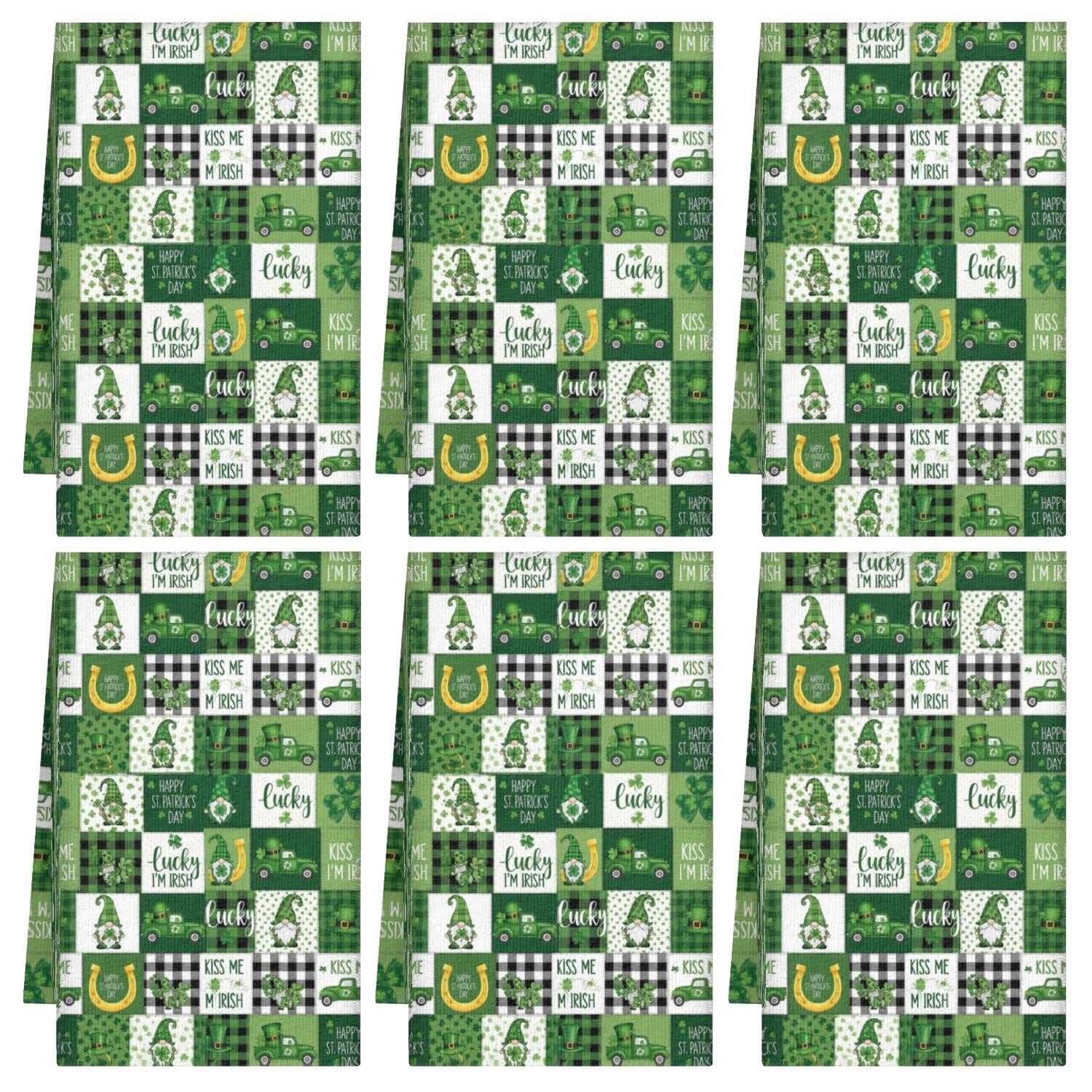 6 Pcs Funny Kitchen Towels, St. Patrick's Day and Gnomes Green ...