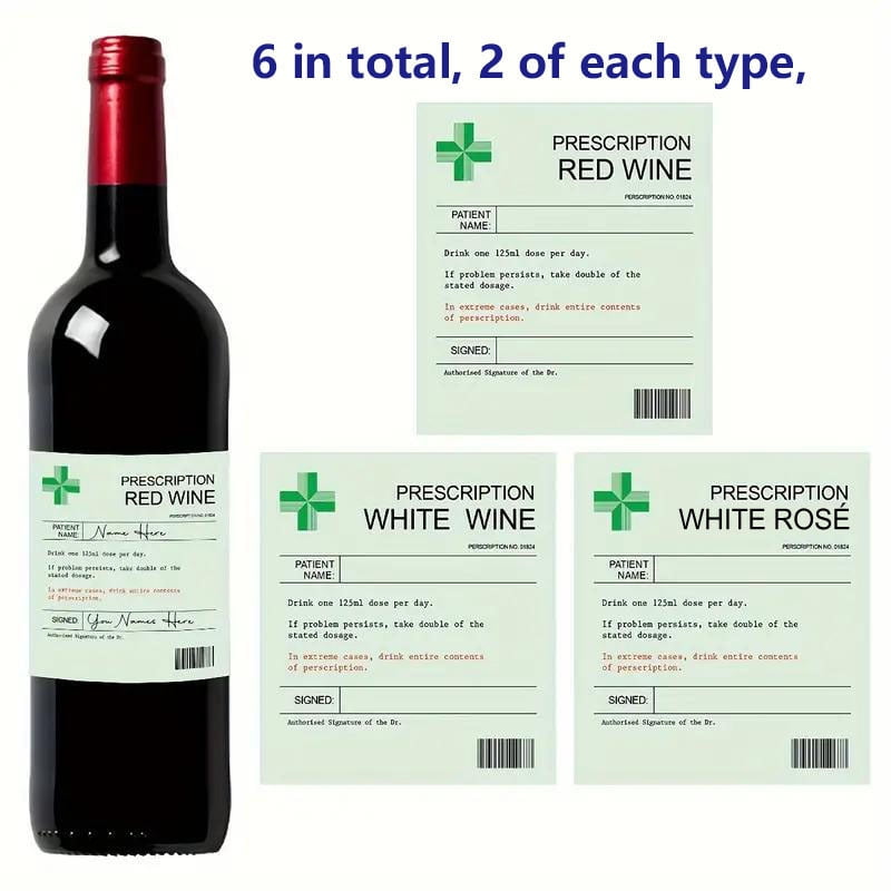 6 Pcs Funny Prescription Wine Labels, Christmas Funny Novelty Labels ...