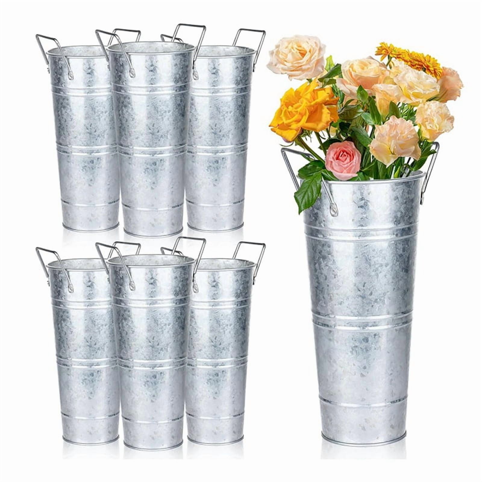 6 Pcs Galvanized Bucket Flower Bar,10 Inch Flower Bucket with Handles ...
