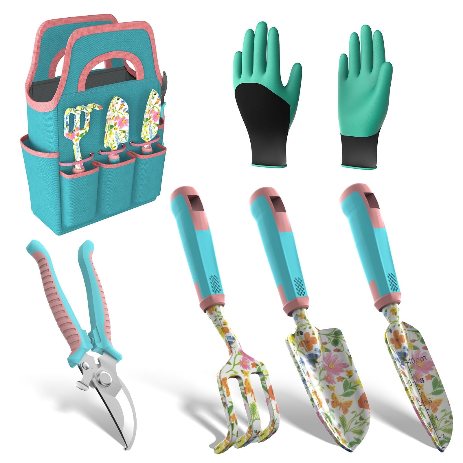 MQHUAYU Garden Tool Set, 6 Pcs Aluminum Alloy Hand Tools + Garden Bag ...