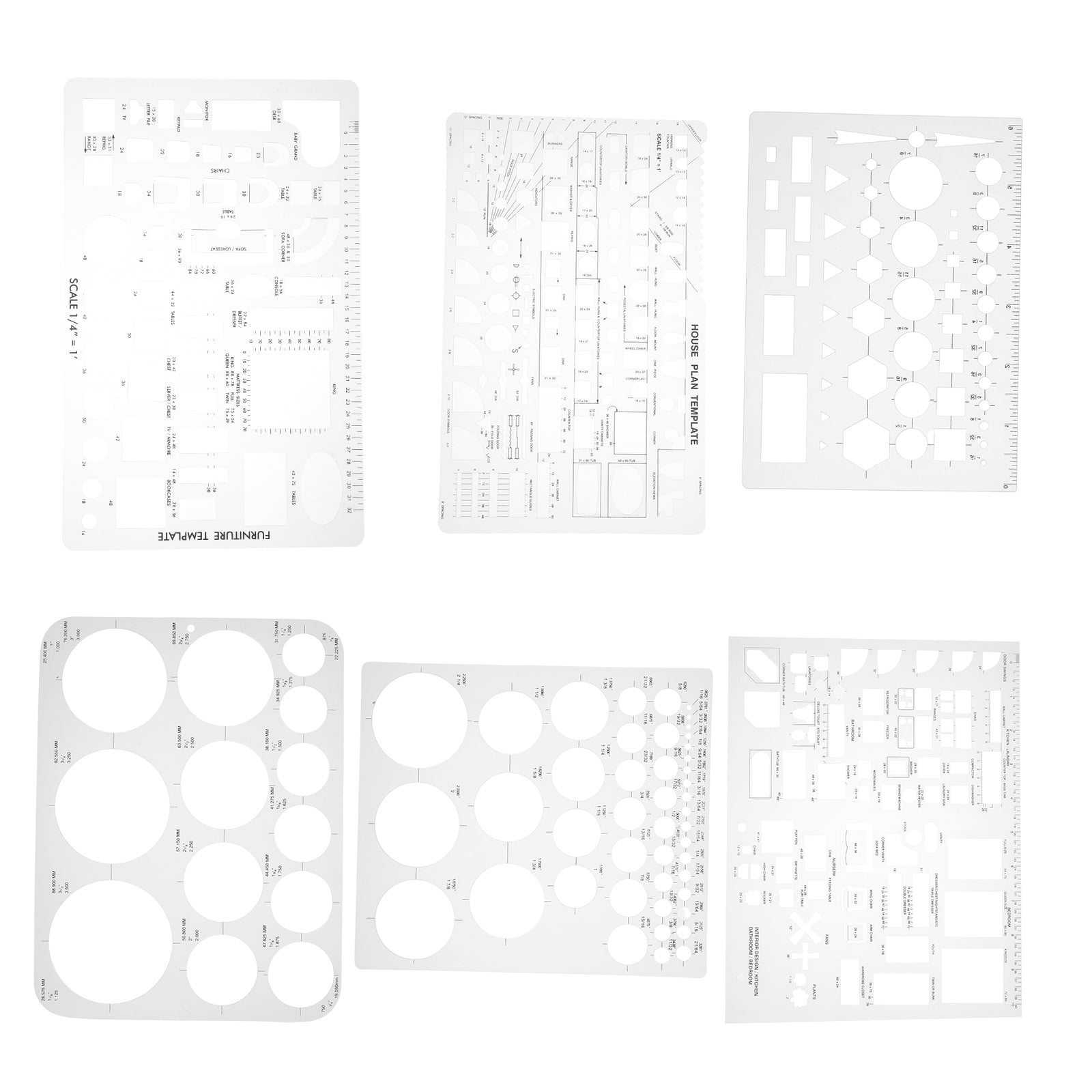6 Pcs Geometric Drawings Templates Drafting Stencils Measuring Tools ...