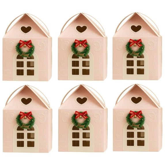 6 Pcs Gift Box for Christmas, House-Shape Paper Gift Boxes for ...