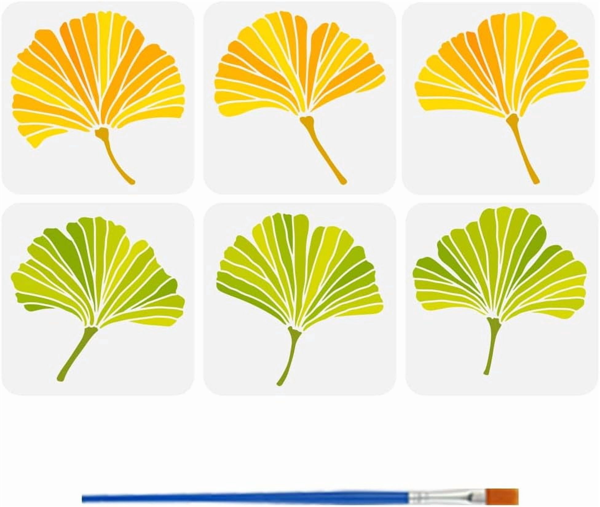 6 Pcs Ginkgo Biloba Leaf Painting Stencil with Paint Brush 7.87x7 ...