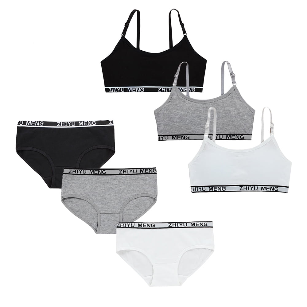 6 Pcs Girls' Training Bra Set Crop Cami Sports Bralette and Brief Set ...