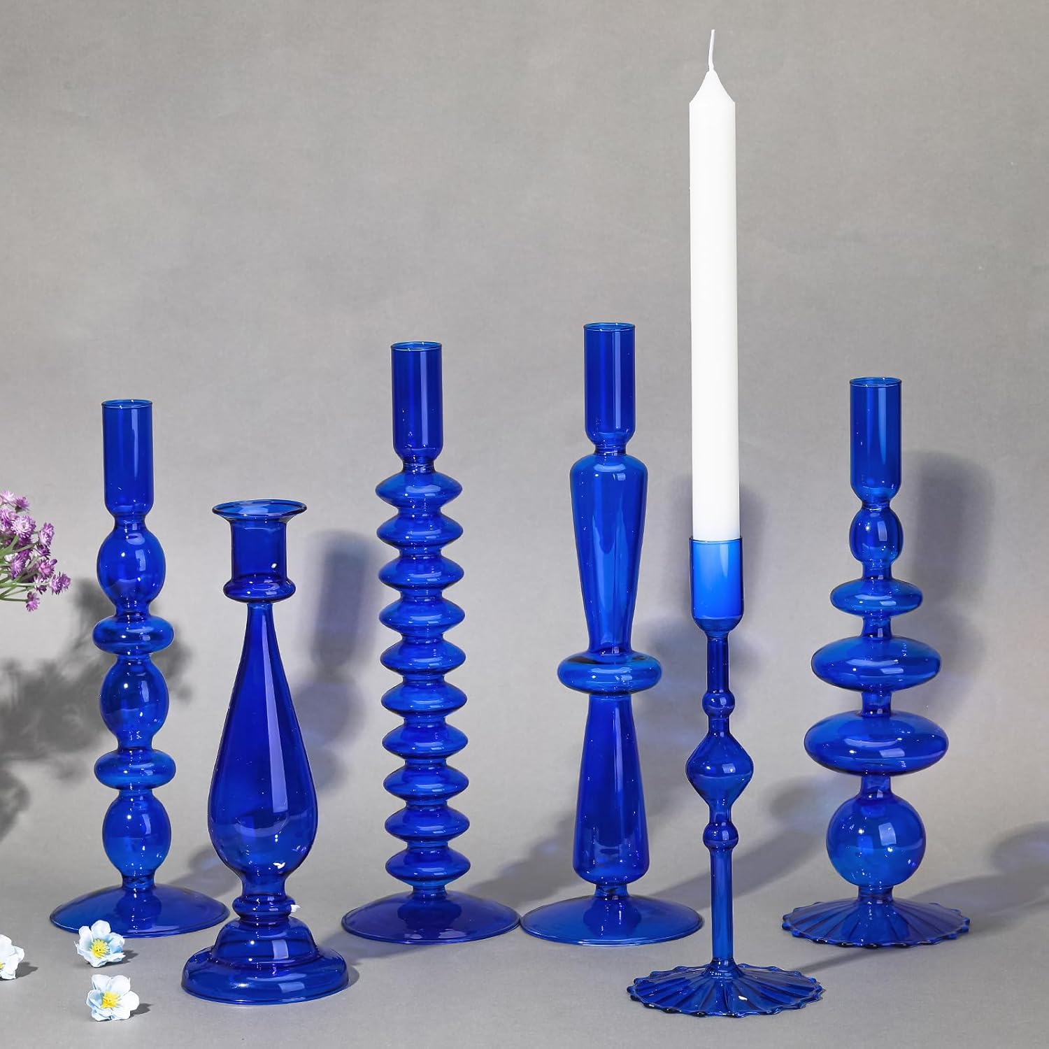 6 Pcs Glass Candlestick Holders Colorful Glass Taper Candle Holders ...