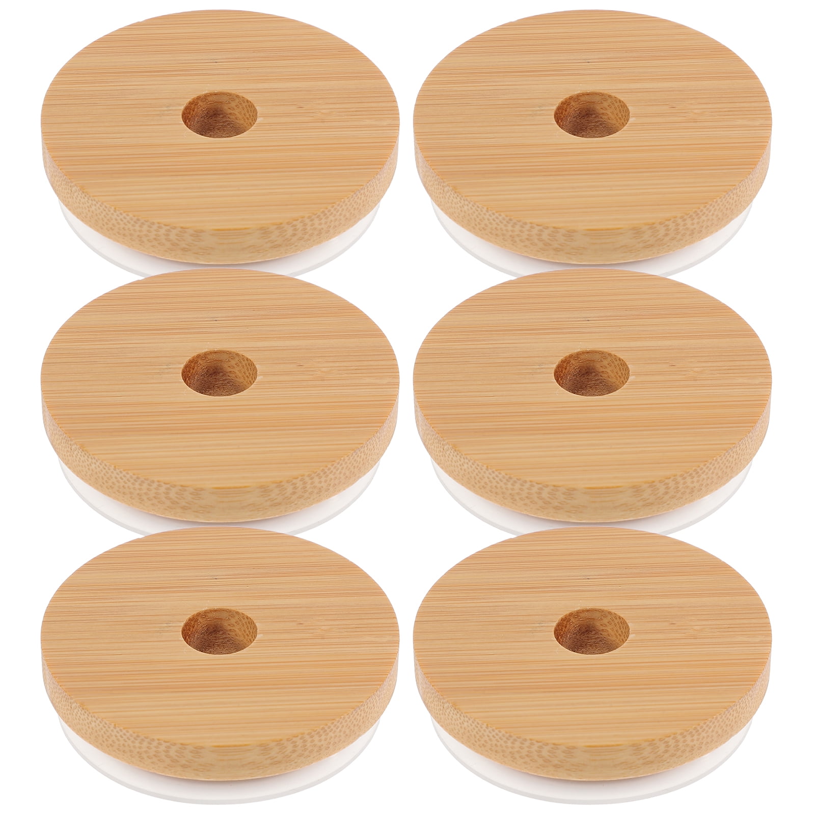 6 Pcs Glass Jar Lid Household Mug Lid Lid With Straw Holes Tea Cup Lids Canning Lids Wooden
