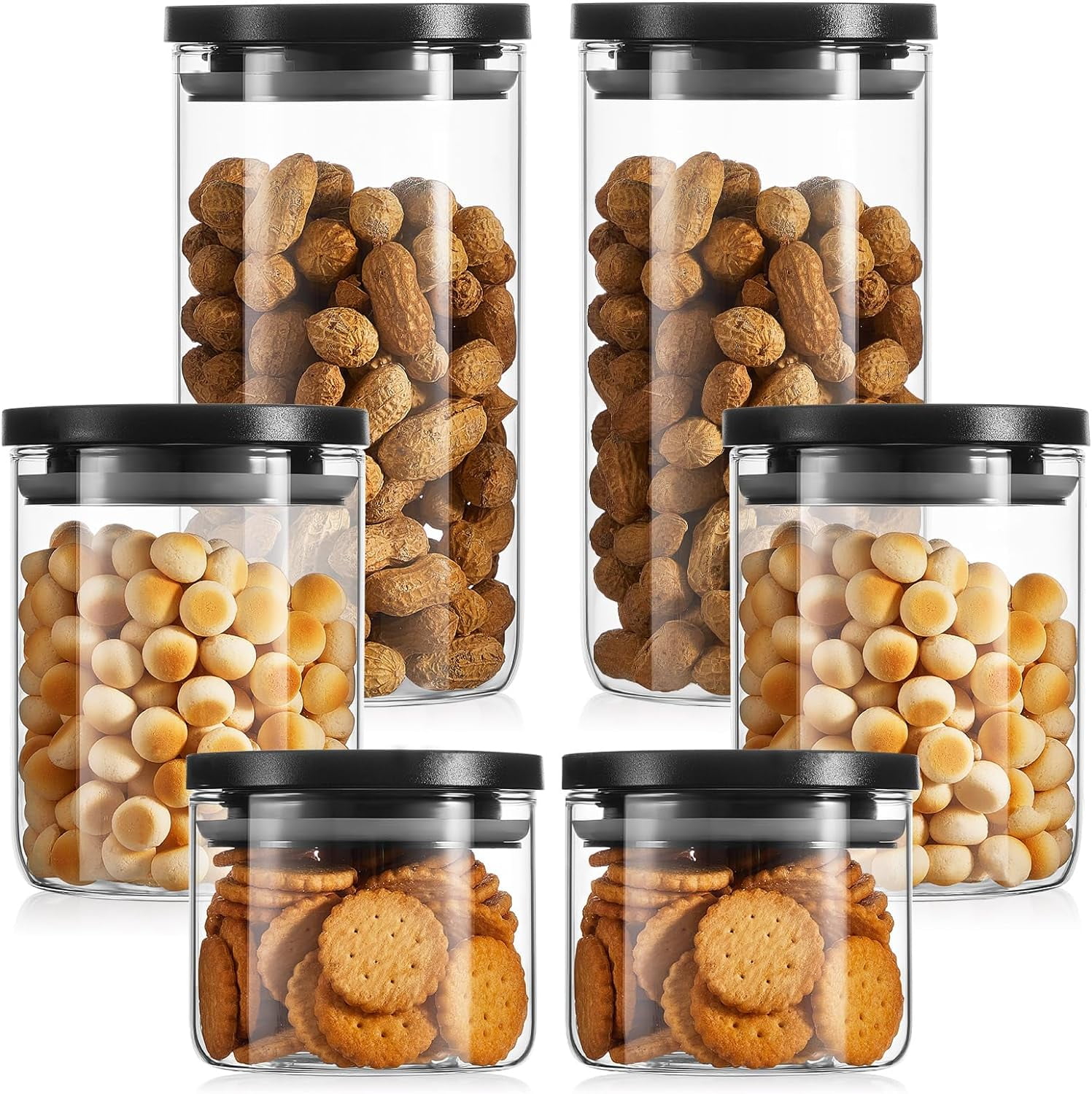 6 Pcs Glass Jars with Black Lids 15oz 27oz 41oz Glass Canisters with ...