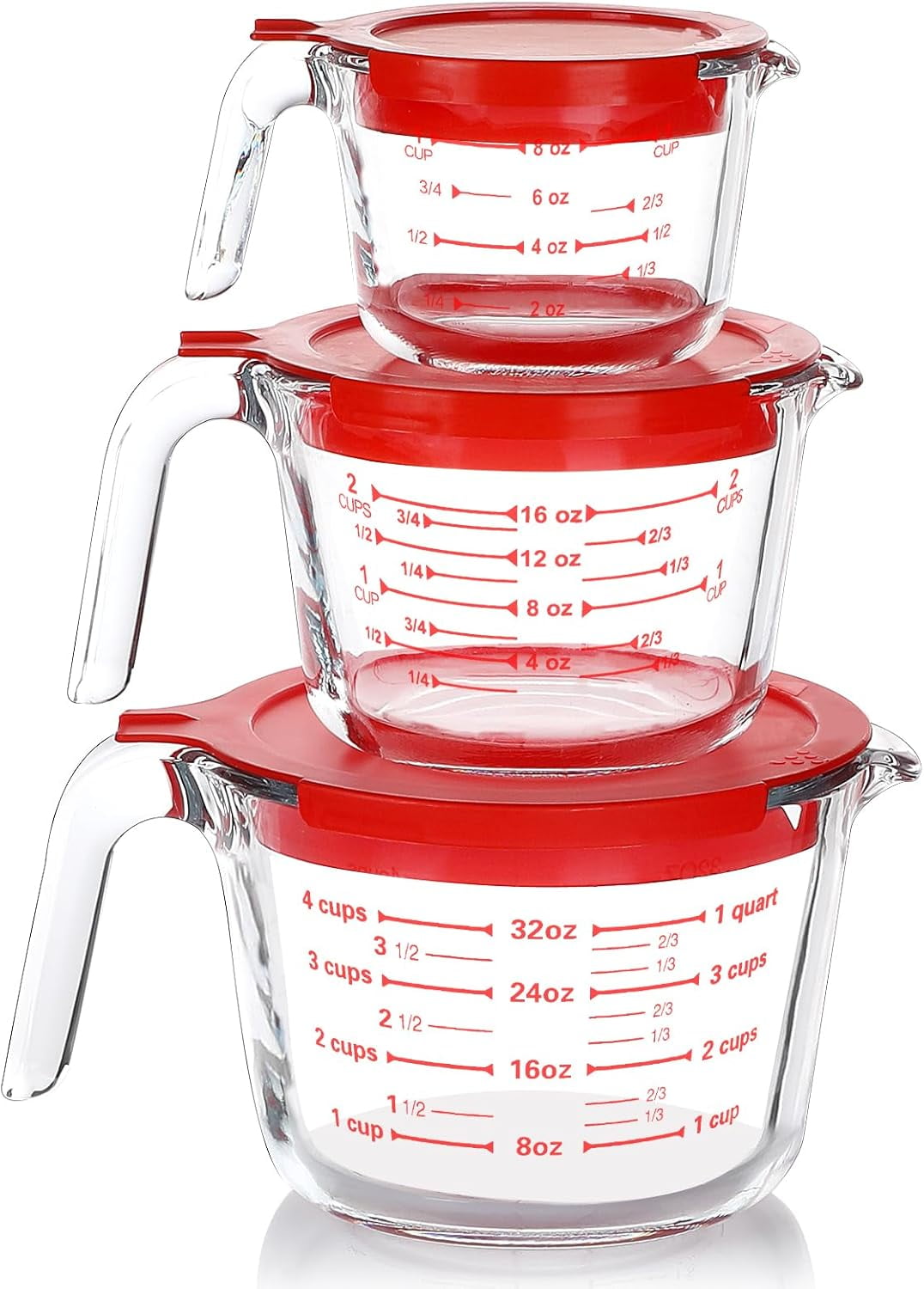 6-Piece Glass Measuring Cup Set with Lids, 1 Cup, 2 Cup, 4 Cup ...
