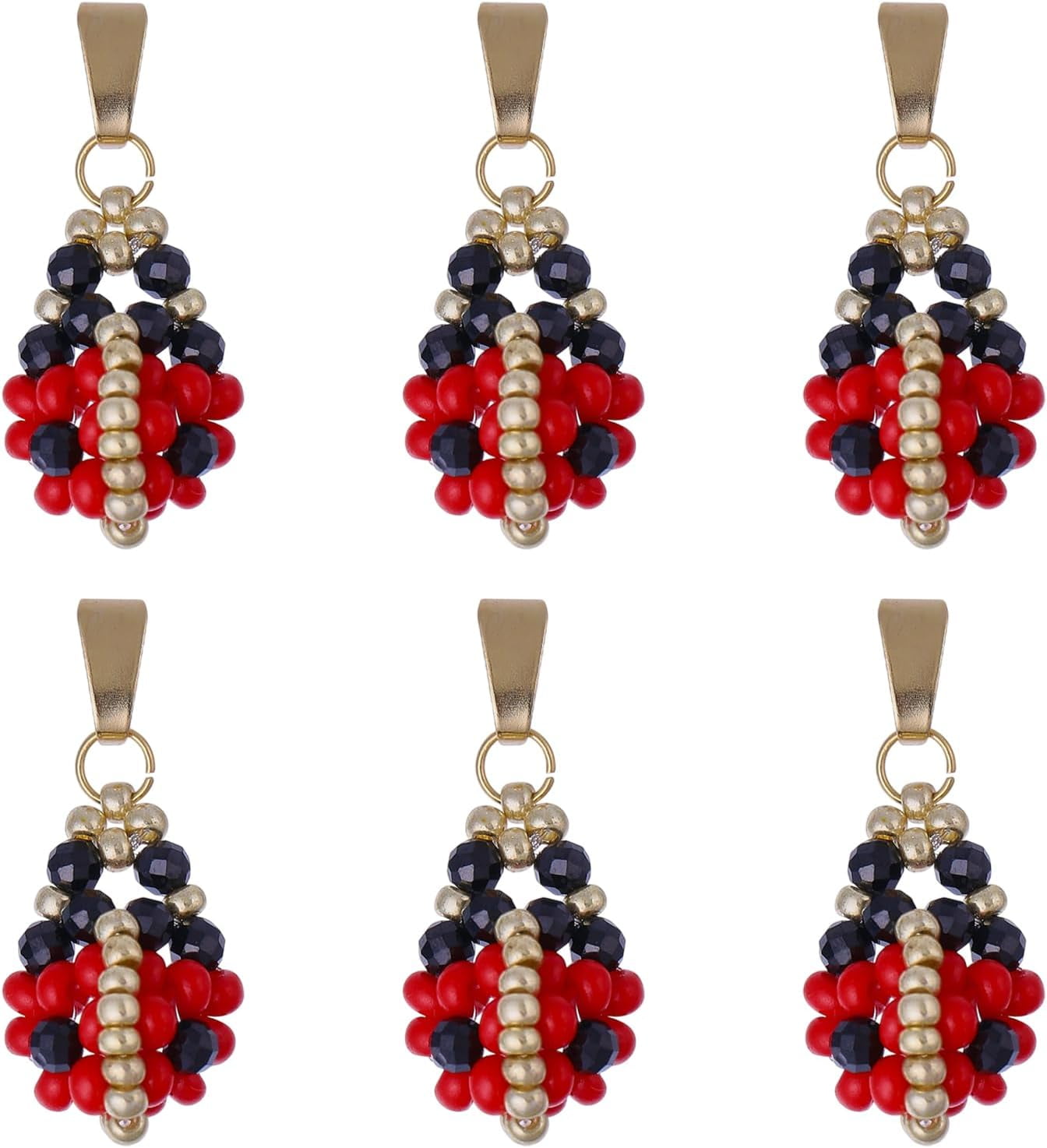 6 Pcs Glass Seed Beads Ladybird Pendants Ladybug Charms with Clasp ...