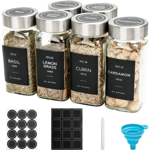 6 Pcs Glass Spice Jars with Label, 4oz Spice Jars with Lids, Seasoning ...