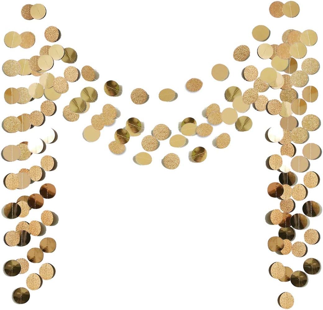 6 Pcs Glitter Champagne Gold Paper Circle Dots Garland (52 Feet) Party ...