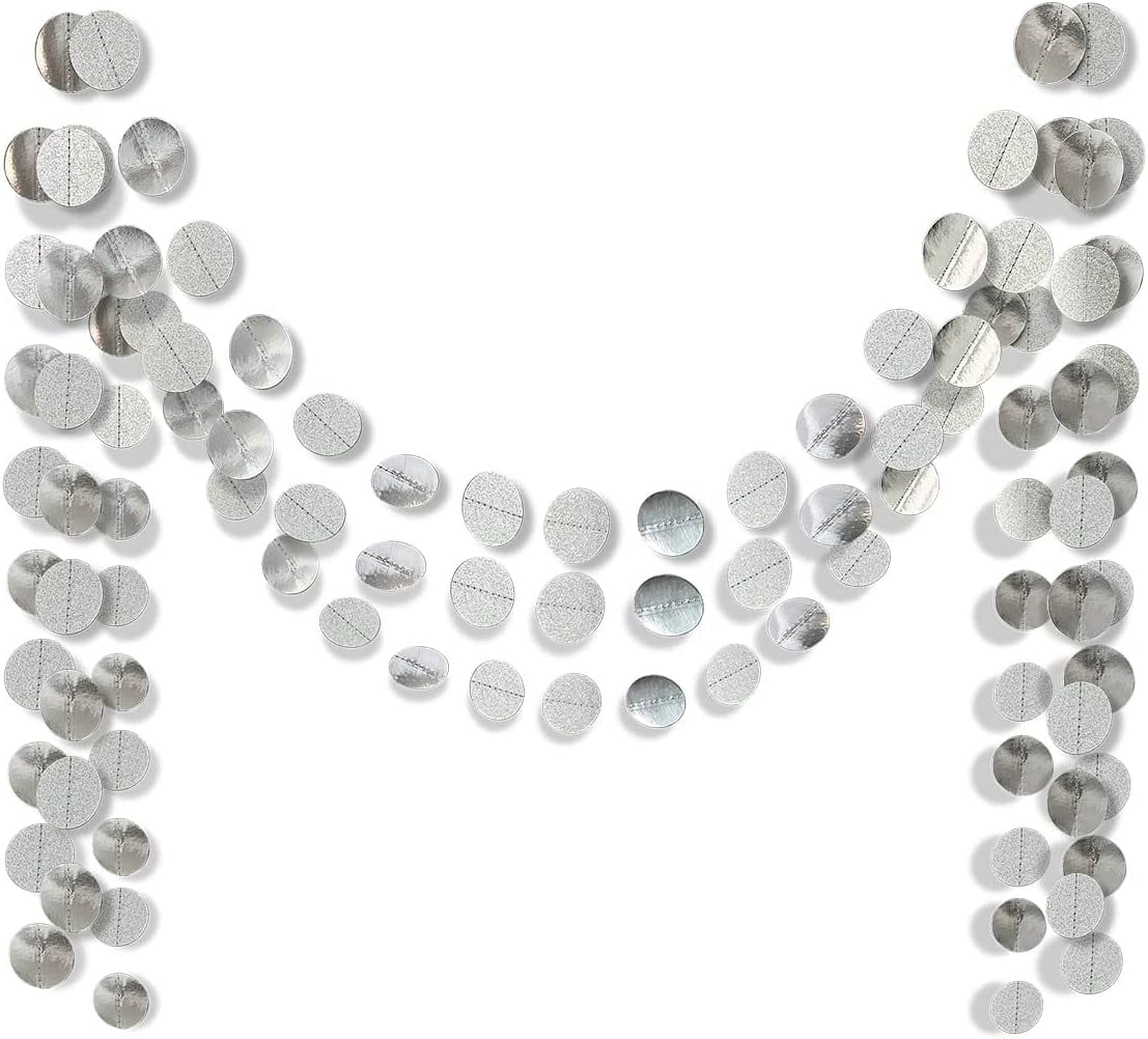6 Pcs Glitter Silver Paper Circle Dots Garland Hanging Streamer ...