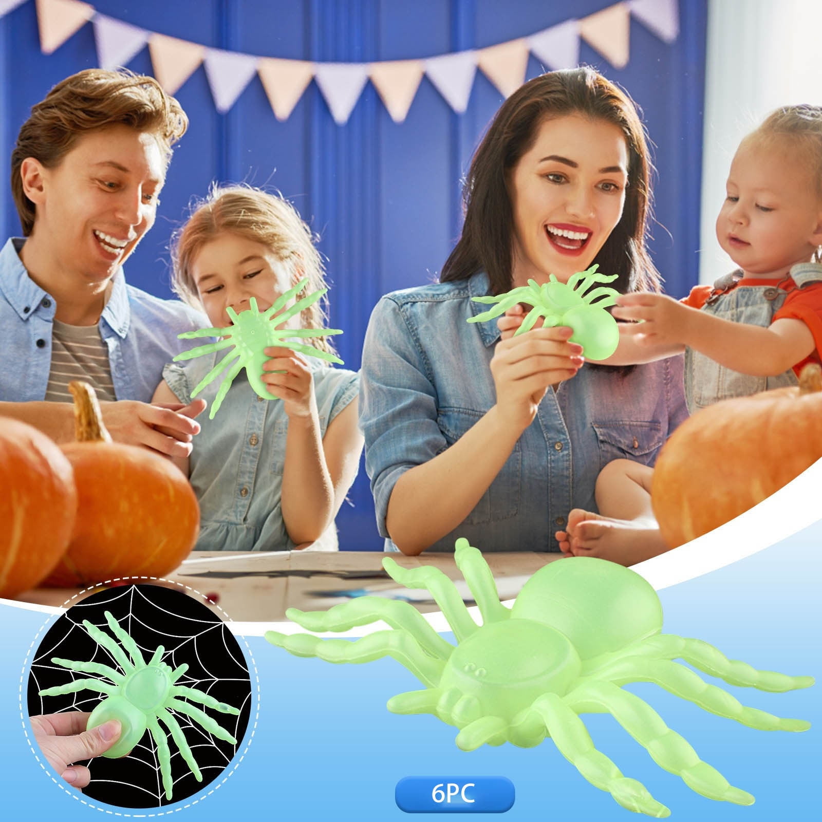 6 Pcs Glow in The Dark Large Spiders Halloween Giant Spider Decorations ...