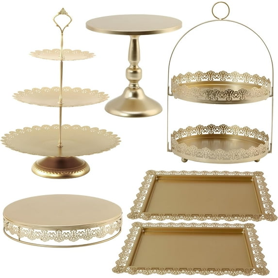 6 Pcs Gold Cake Stands Set, Cake Display Pedestal Tiered Cupcake Holder ...