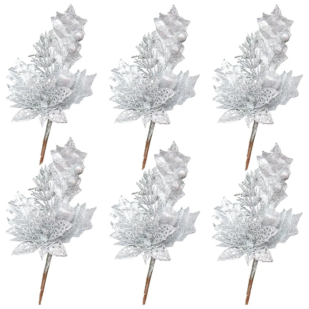6 Pcs Gold Glitter Artificial Cedar Sprigs, Xmas Tree, Wreath, Wedding ...