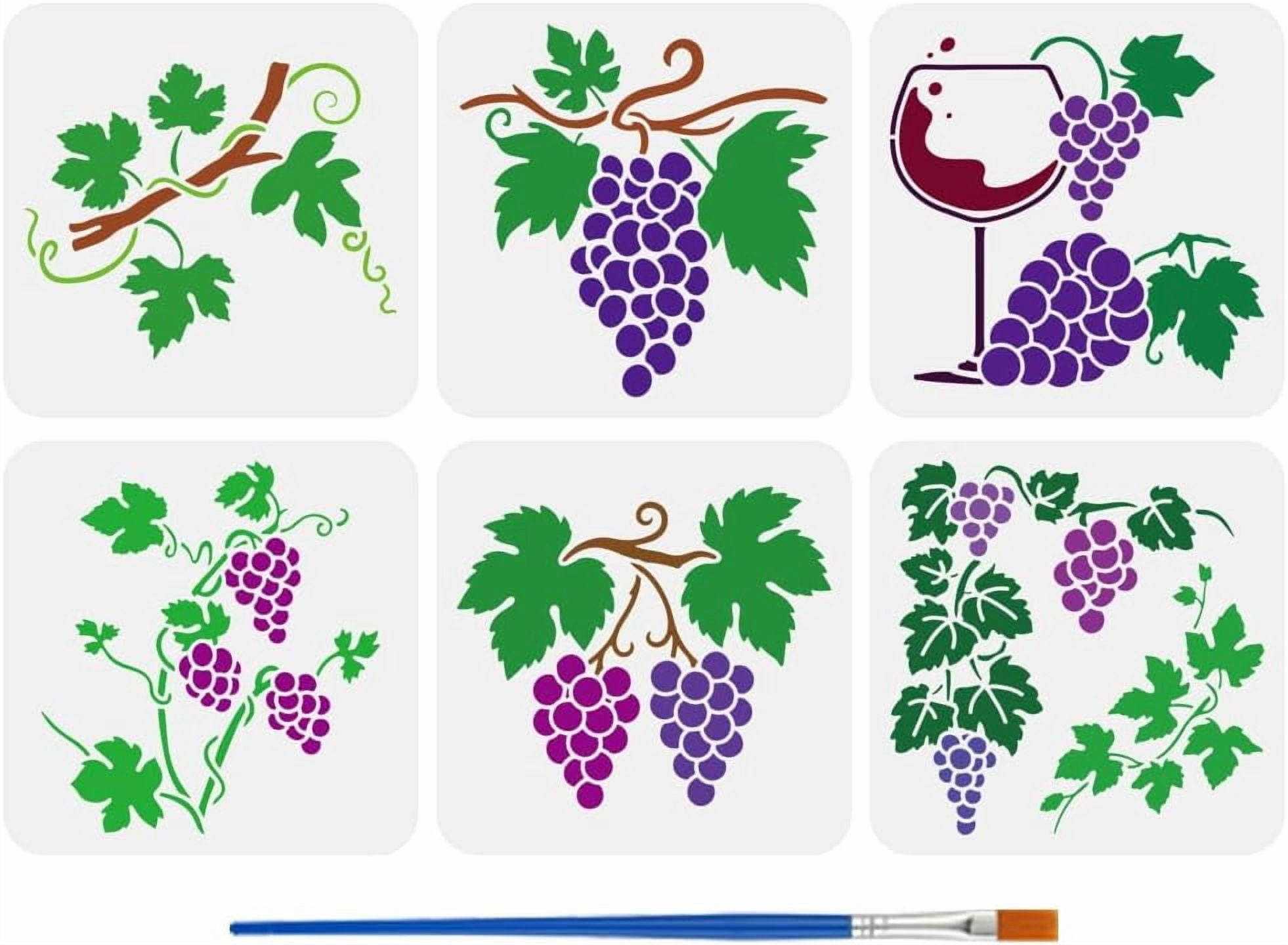 6 Pcs Grapevine Painting Stencil with Brush 7.87x7.87inch 6 Styles ...