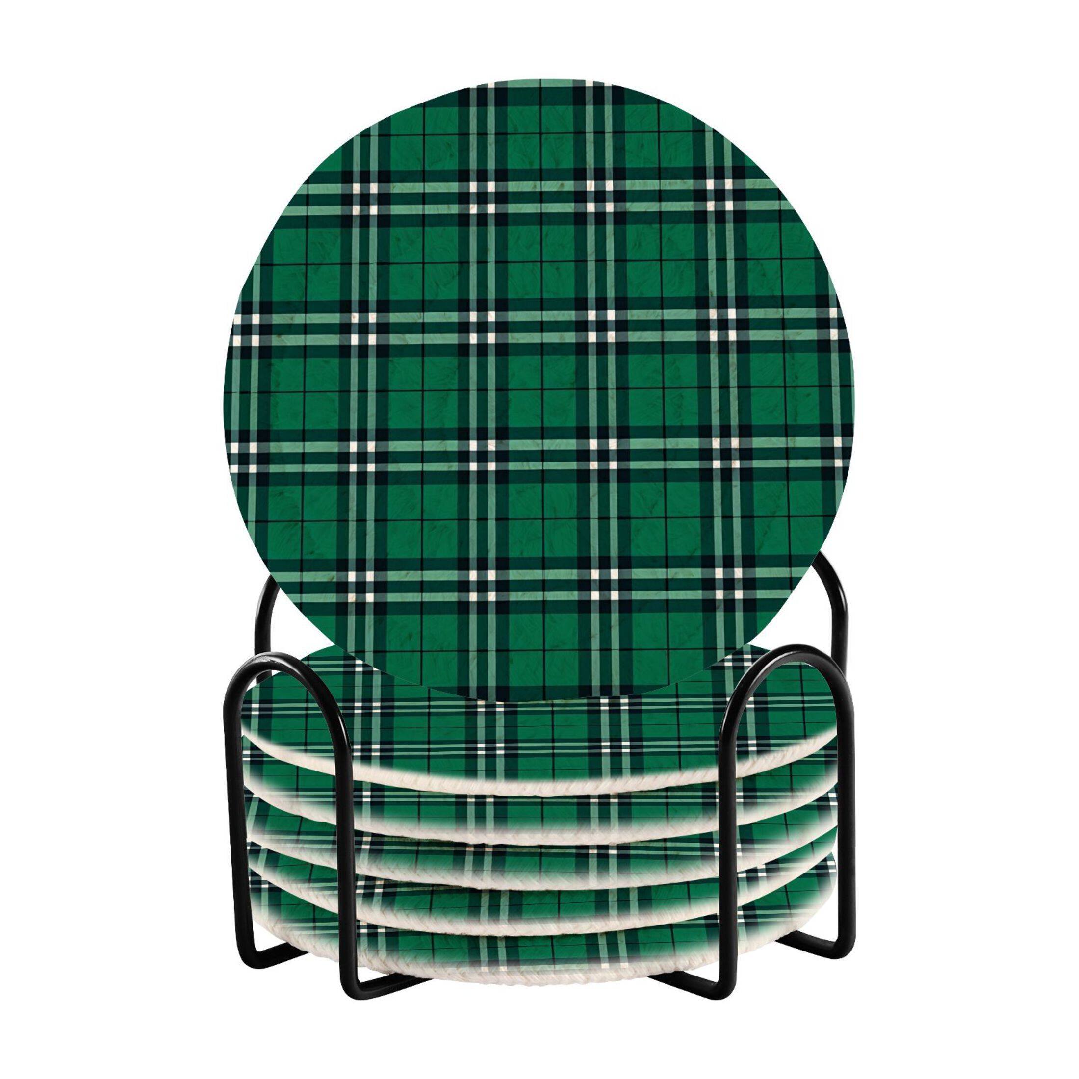 6 Pcs Green Lattice Grid Drink Coasters with Holder Absorbent Coaster ...