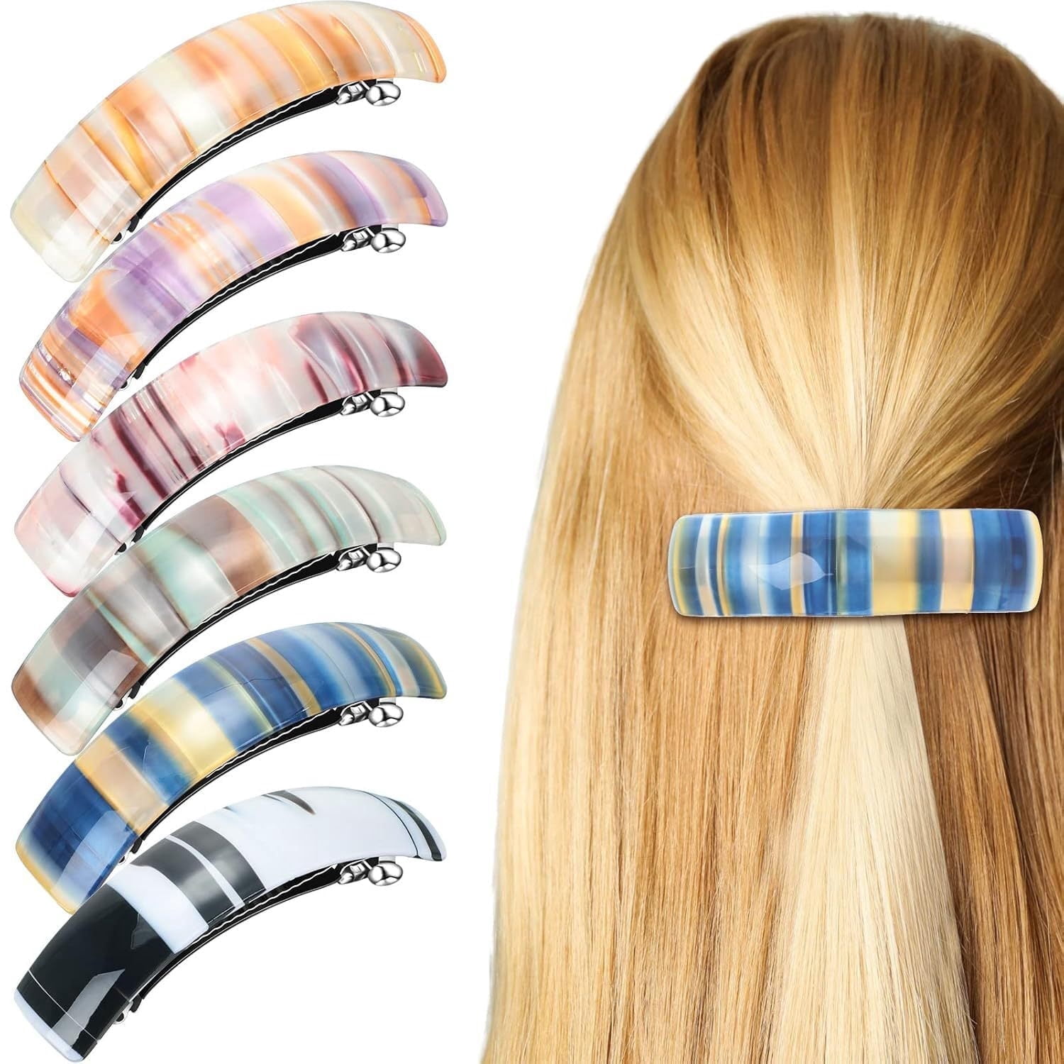 6 Pcs Hair Barrettes For Women, Simple Automatic Hair Clip French Clip ...