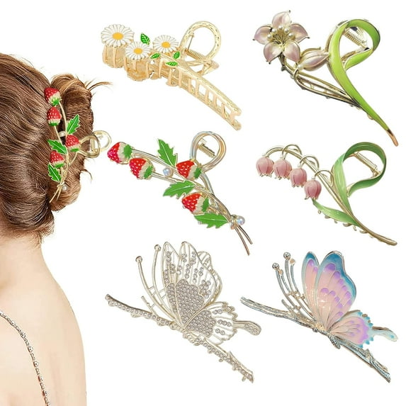 6 Pcs Hair Claw Clips for Women, Large Strong Metal Butterfly Hair ...