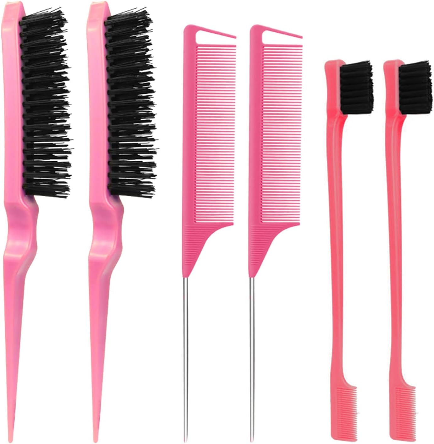 6 Pcs Hair Styling Comb Set Pink Hair Brush Teasing Fluffy Hair Brush ...