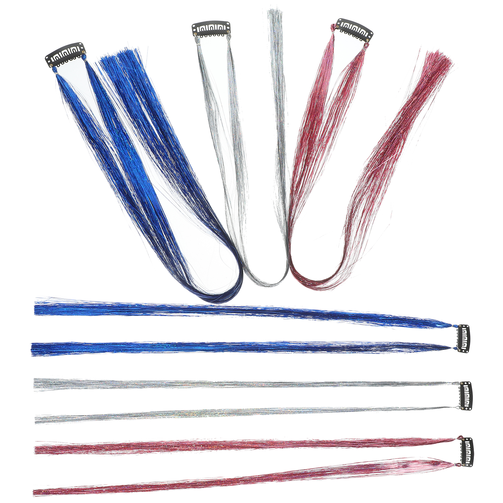 Yueyihe Colored Silk Hair Extensions 6 Pcs Sparkly Braiding Glitter ...