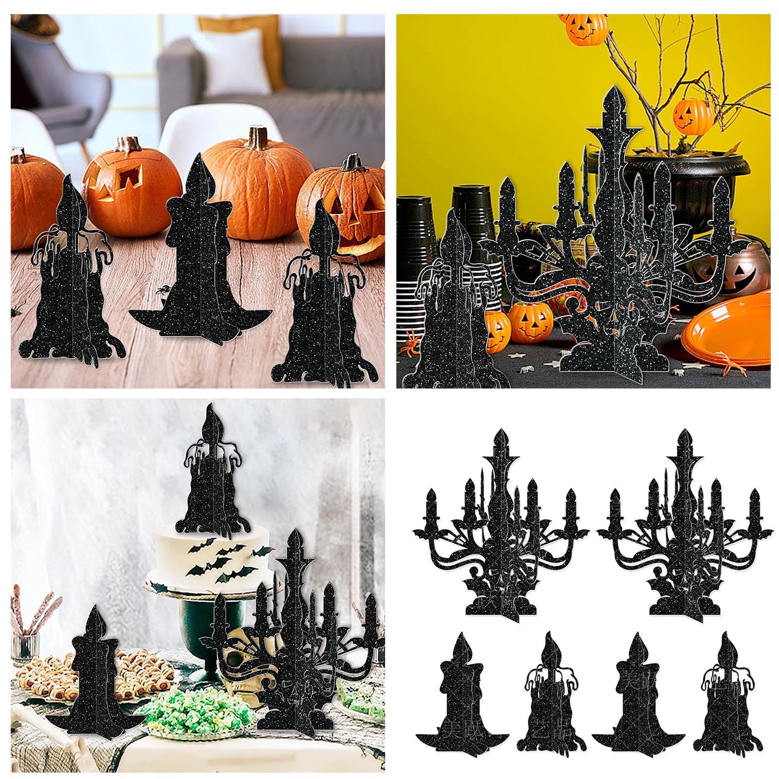 6 Pcs Halloween Candelabra Decorations Black 3D Candle Holder Paper ...