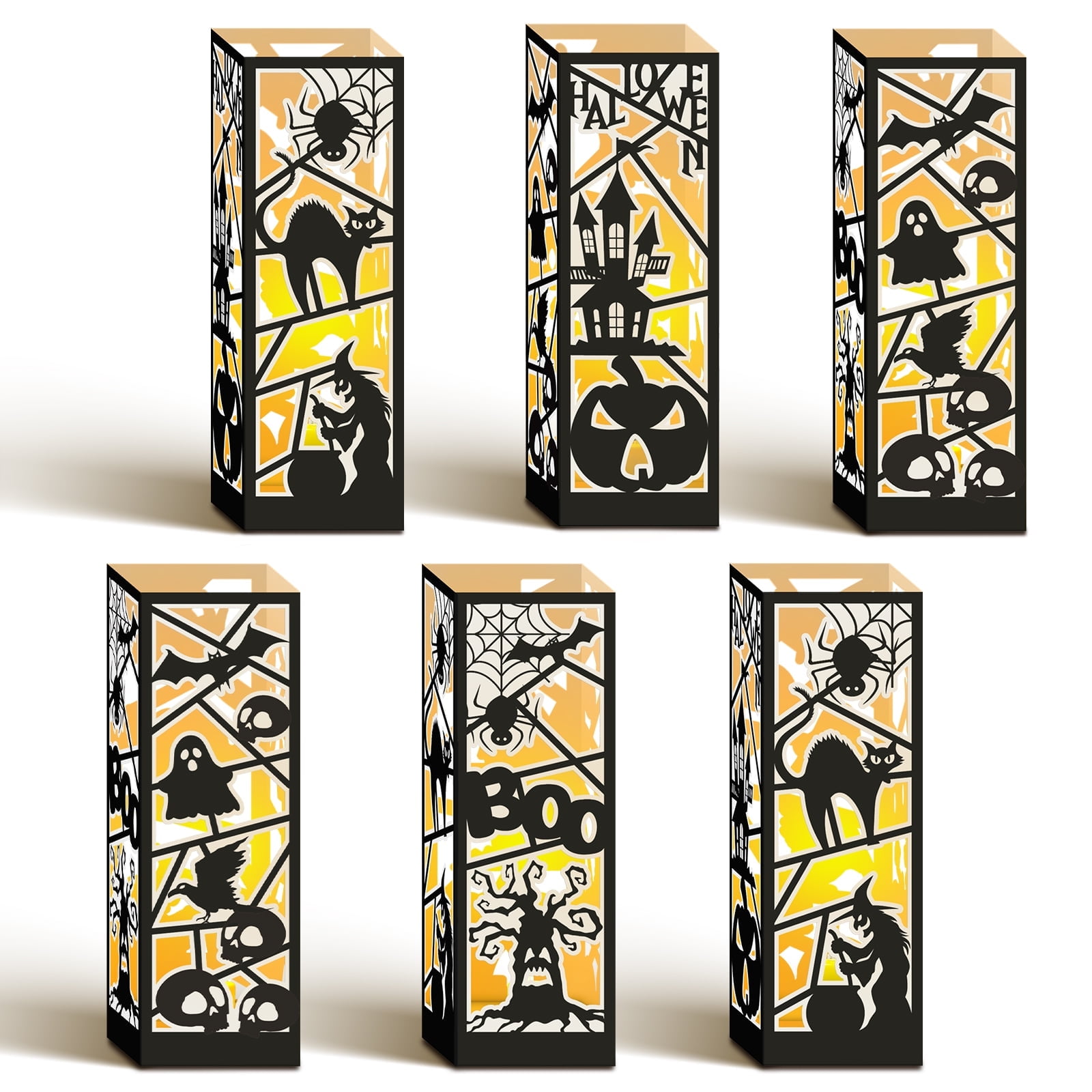 6 Pcs Halloween Lantern Boxes with Led Light, Pumpkin Spooky Spider ...