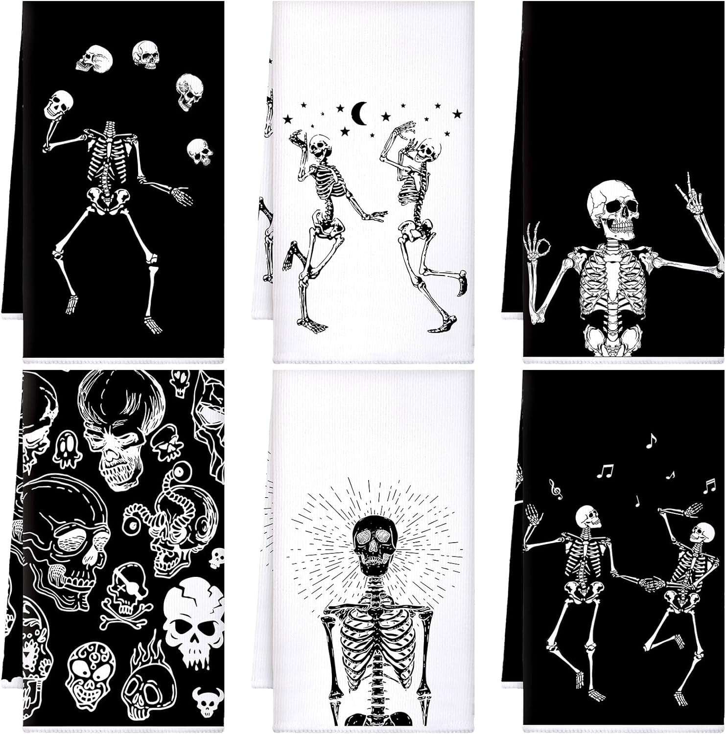 6 Pcs Halloween Skull Kitchen Towels Skeleton Dish Hand Towels Gothic ...