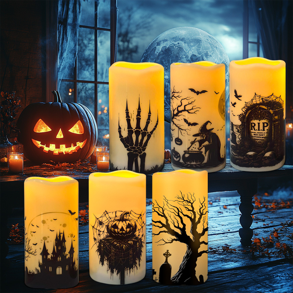 6 Pcs Halloween Themed LED Candles Set - Flameless Candles with Remote ...