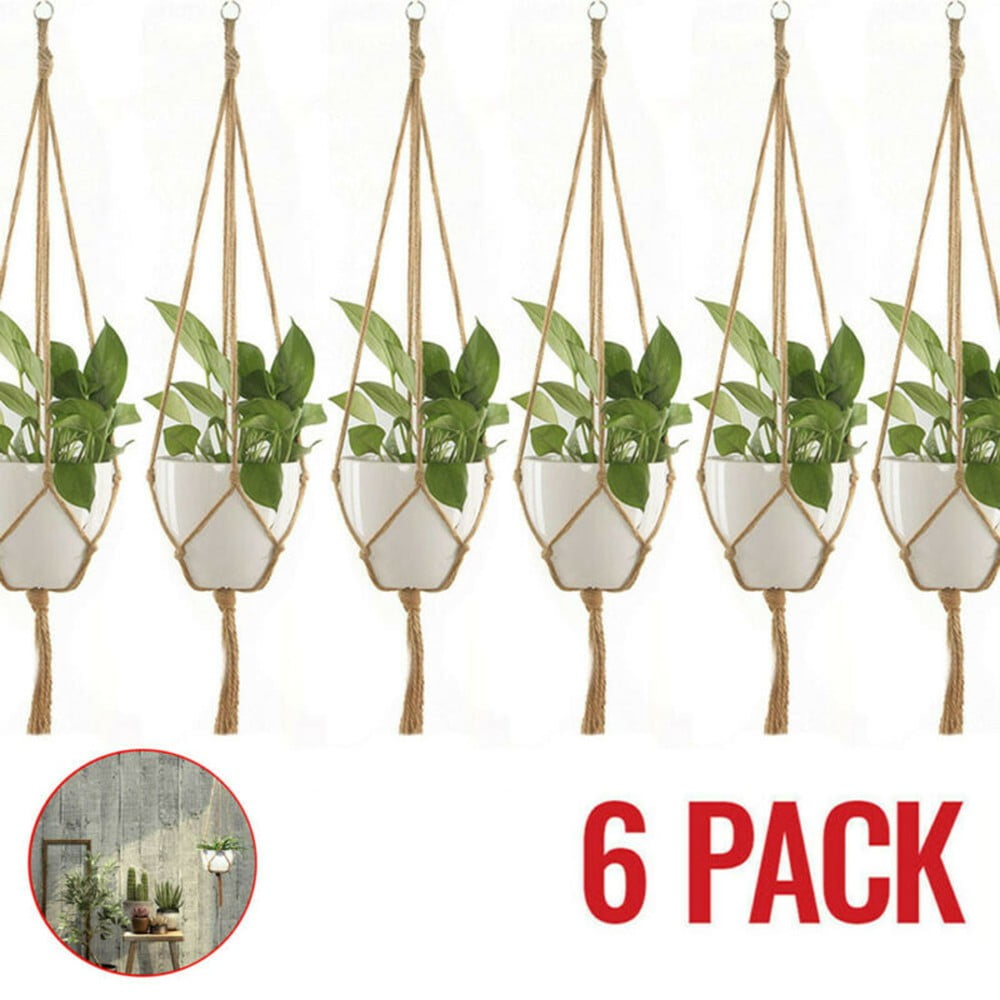 6 Pcs Handmade Macrame Hemp Rope Plant Hanger Basket Woven Hanging ...
