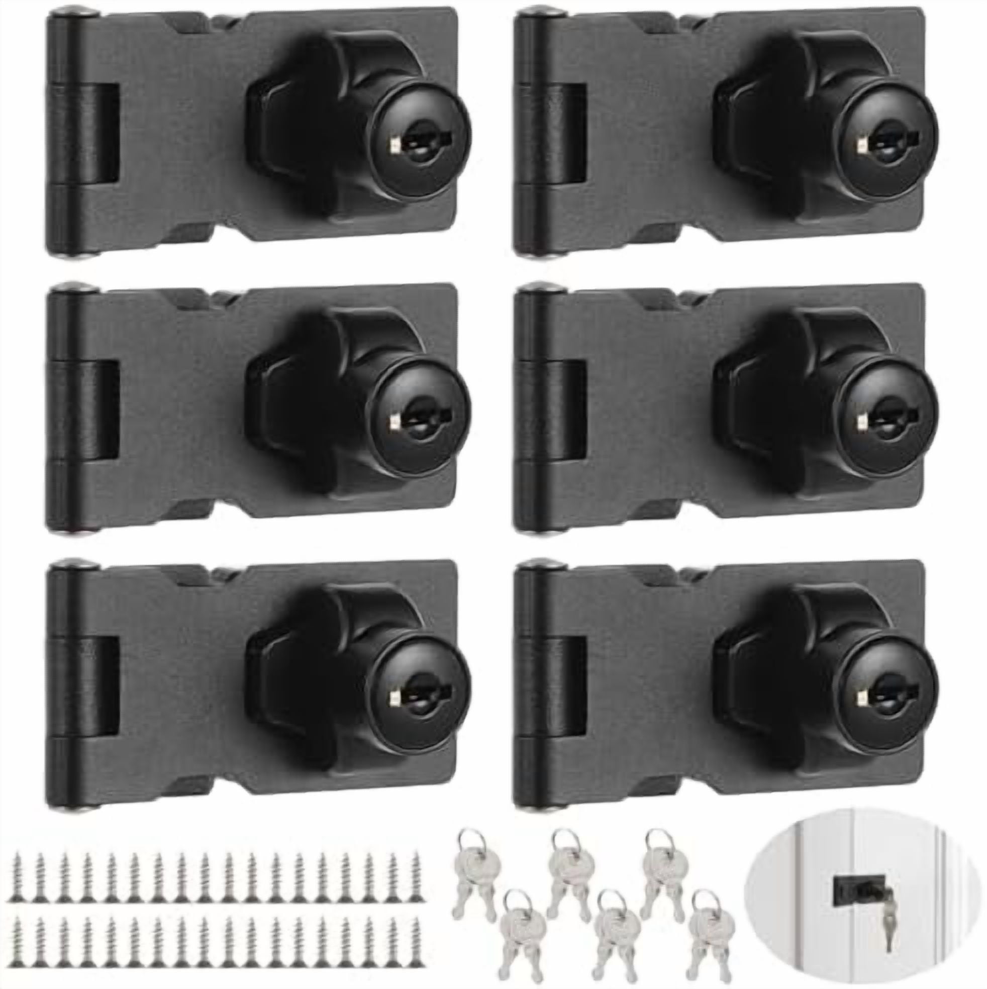 6 Pcs Hasp Locks with Keys, Twist Knob Keyed Locking Hasps, Stainless ...