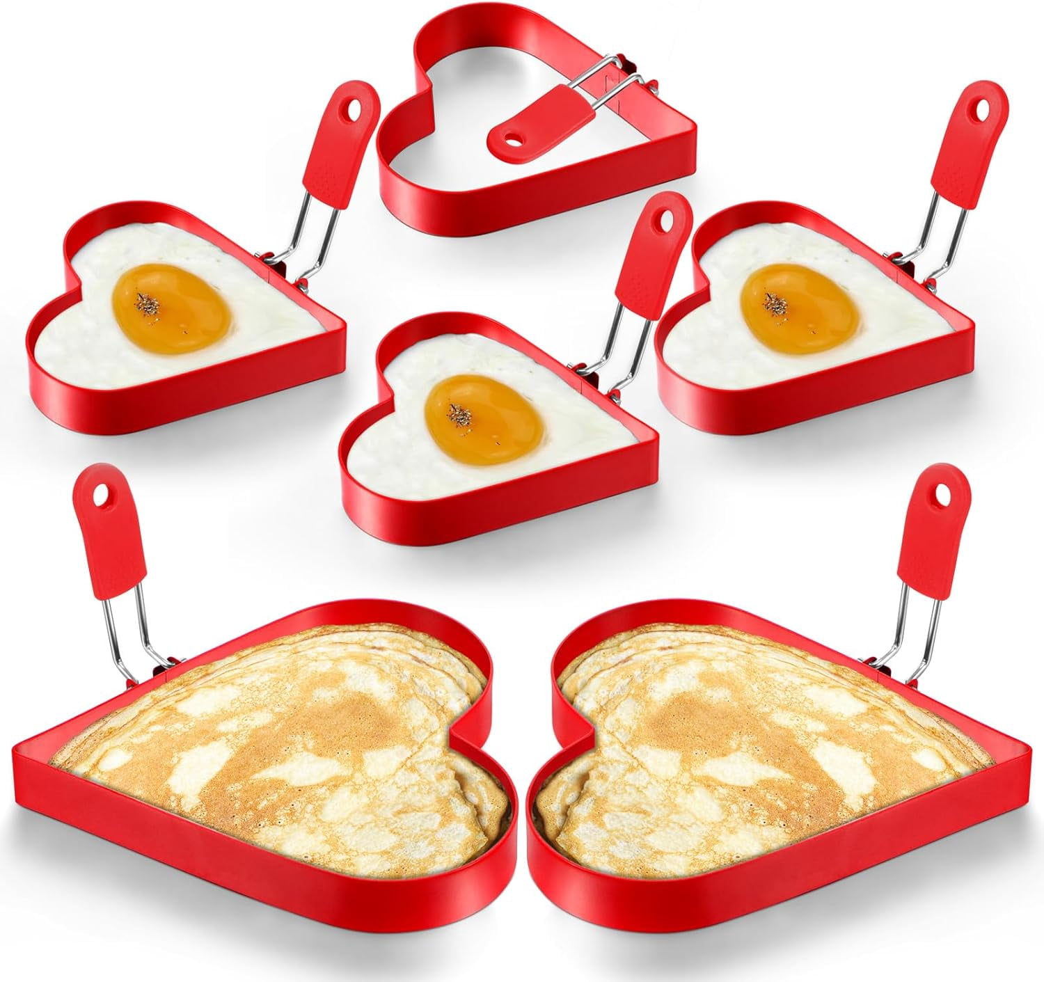 6 Pcs Heart Pancake Mold Fried Heart Shape Fried Egg Ring Set Stainless ...