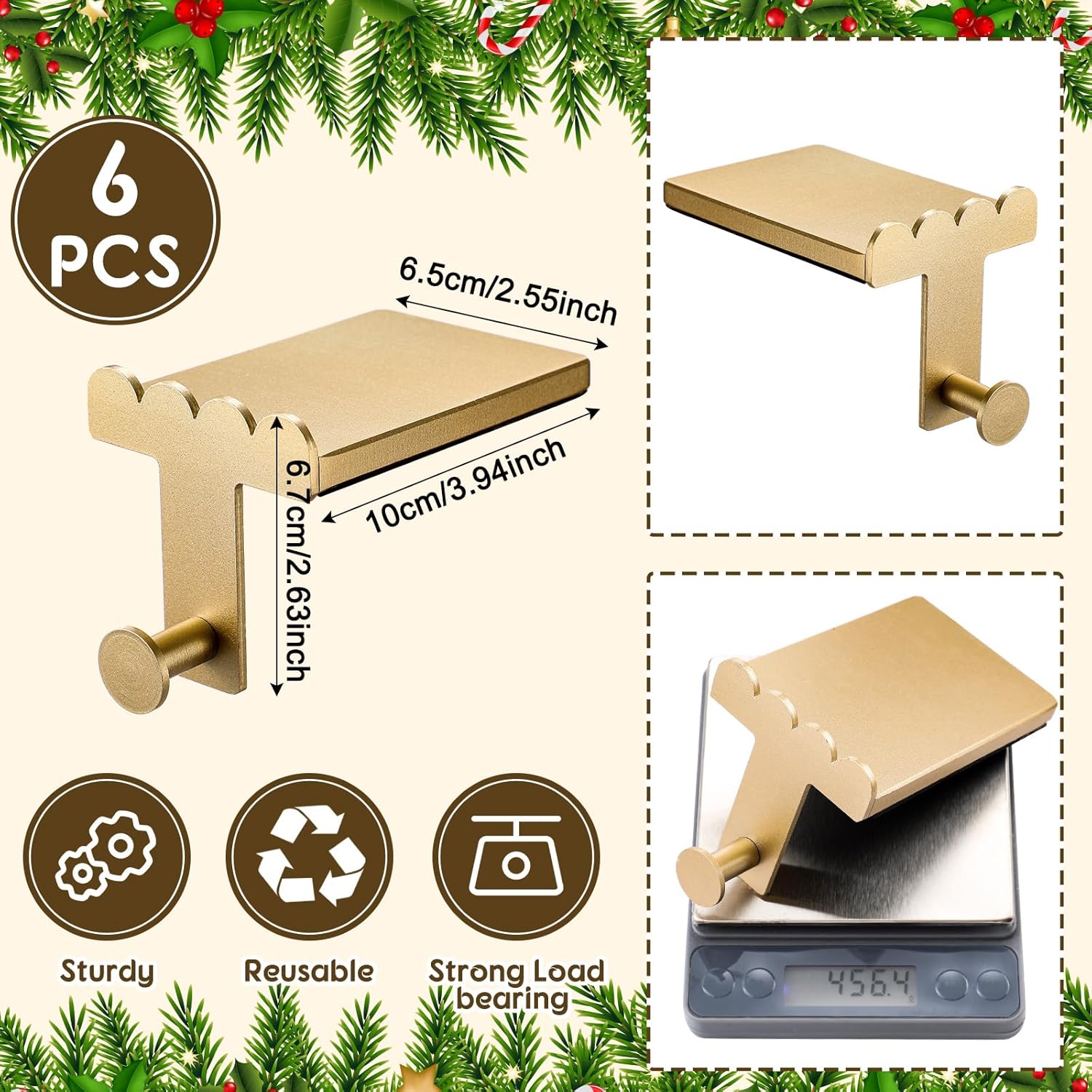 6 Pcs Heavy Duty Christmas Stocking Holders Scalloped Brass Non-Slip ...