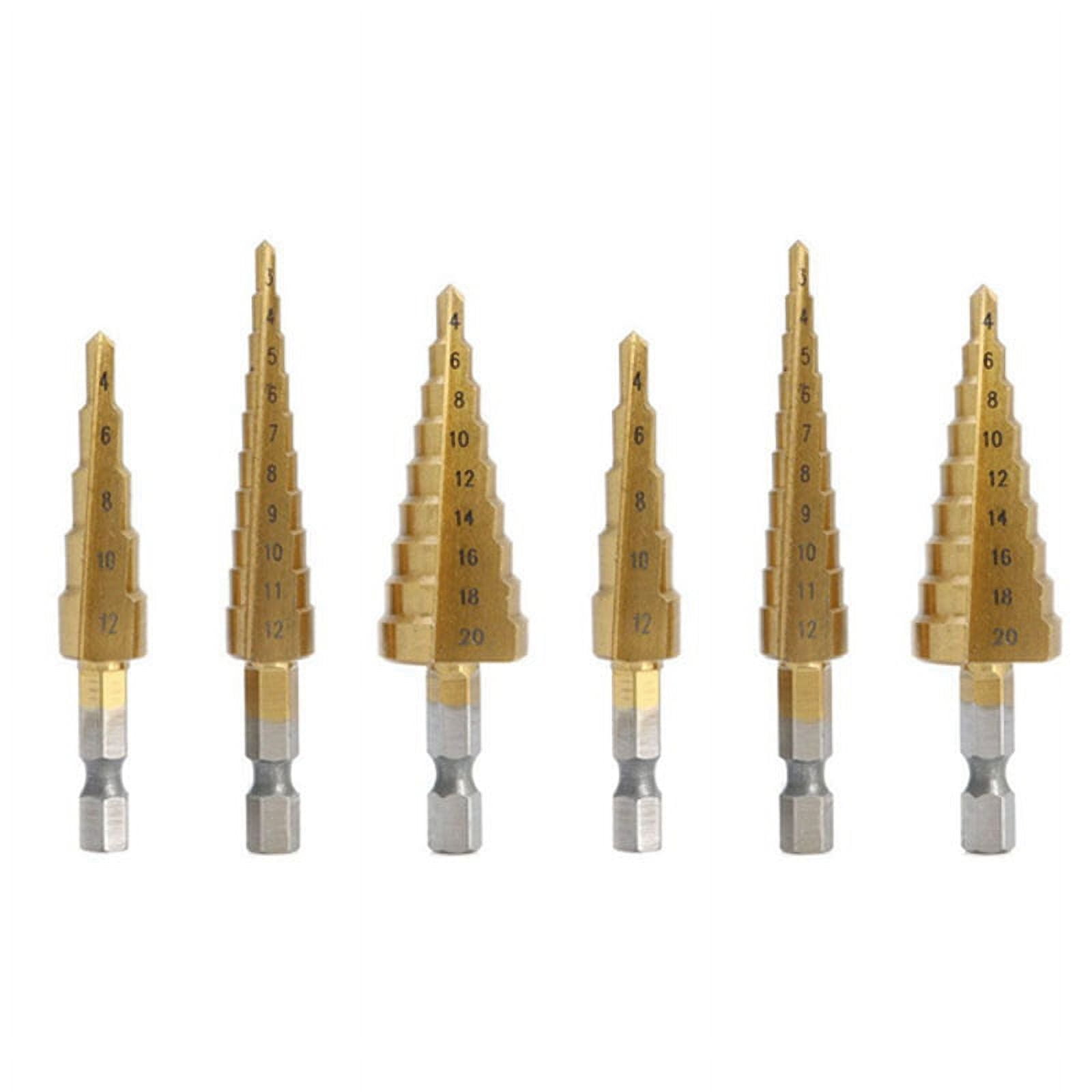 6 Pcs High-Speed Steel Step Drill Bit Set Power Tools Cone Titanium ...