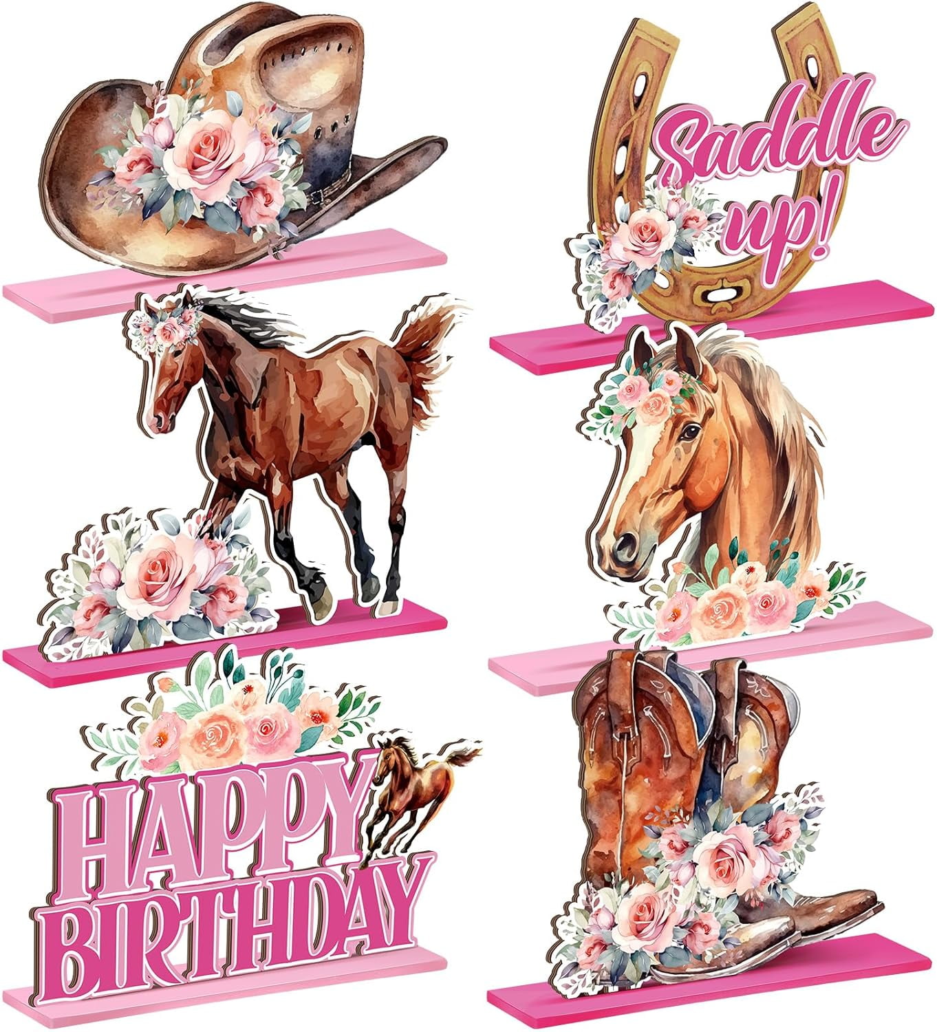 6 Pcs Horse Themed Birthday Party Decorations for Girls Pink Western ...