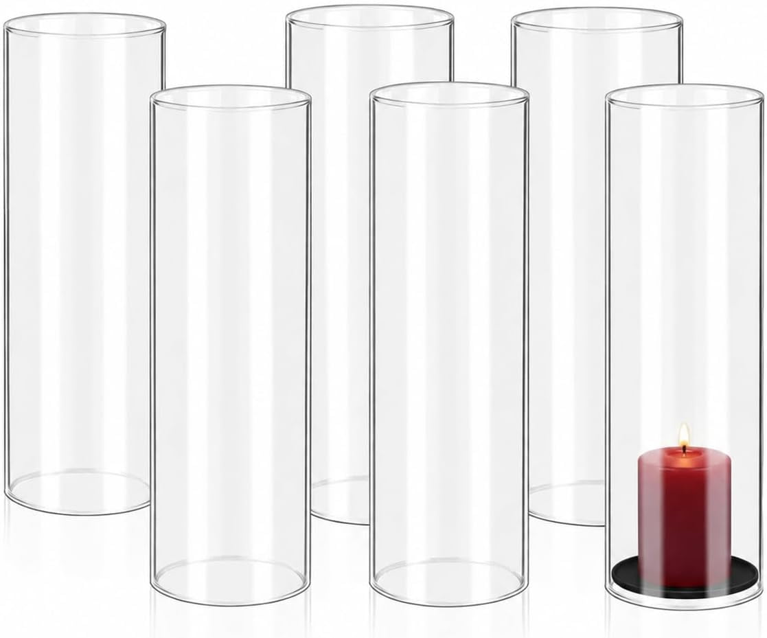 6 Pcs Hurricane Candle Holder Sleeve, W:4" H:14" Bottomless Clear Glass ...