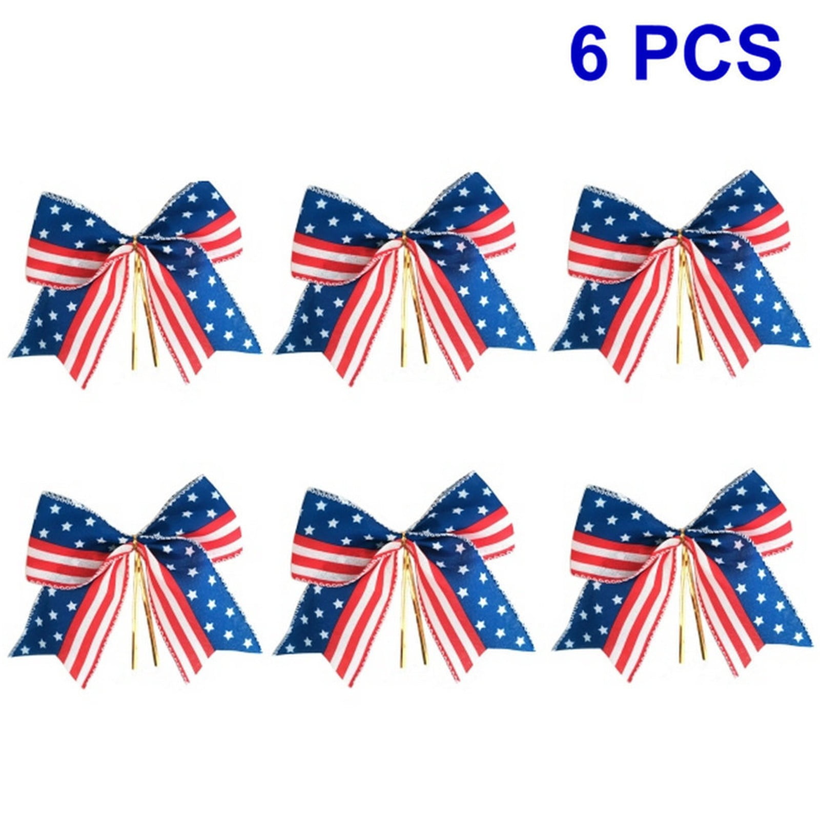 6 Pcs Independence Day Bows with Gold Ribbons,4th of July Bows Red ...