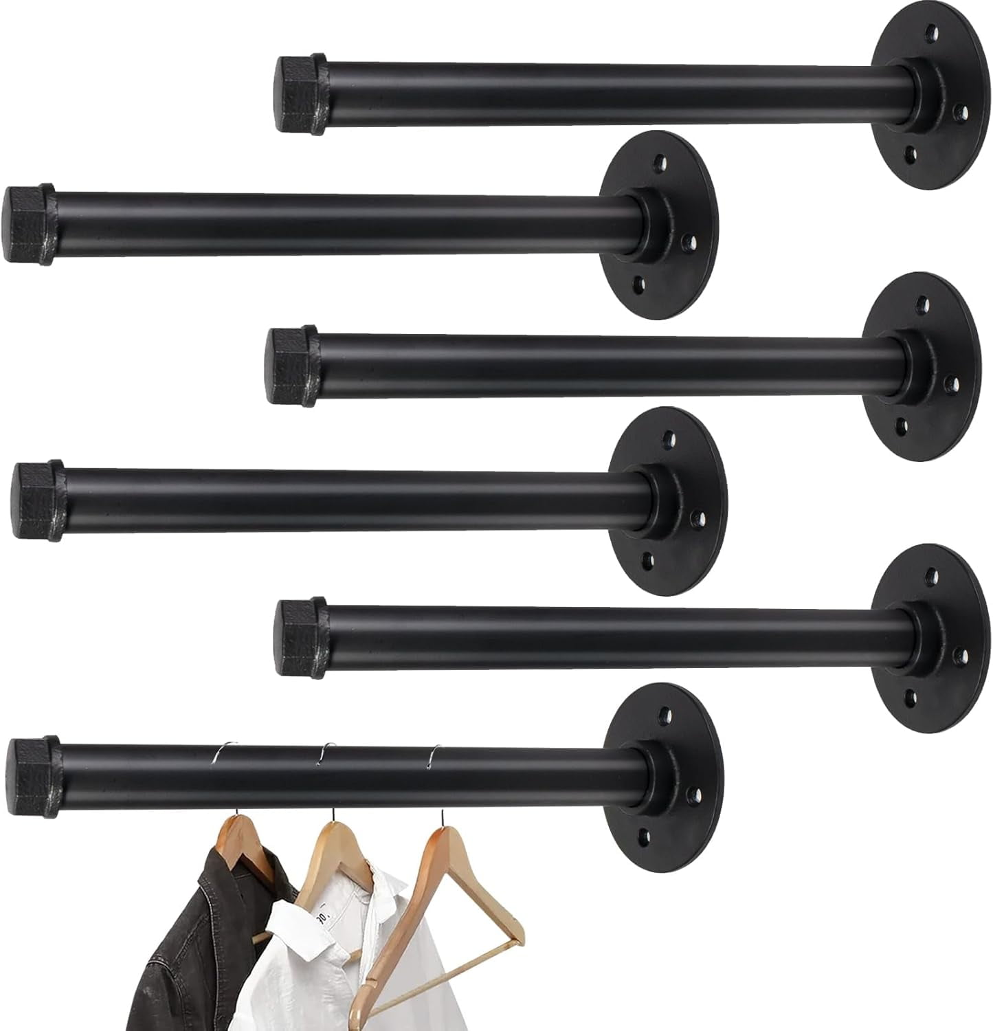 6 Pcs Industrial Pipe Clothes Bar 10 Inch - Wall Mount Clothing Rack ...