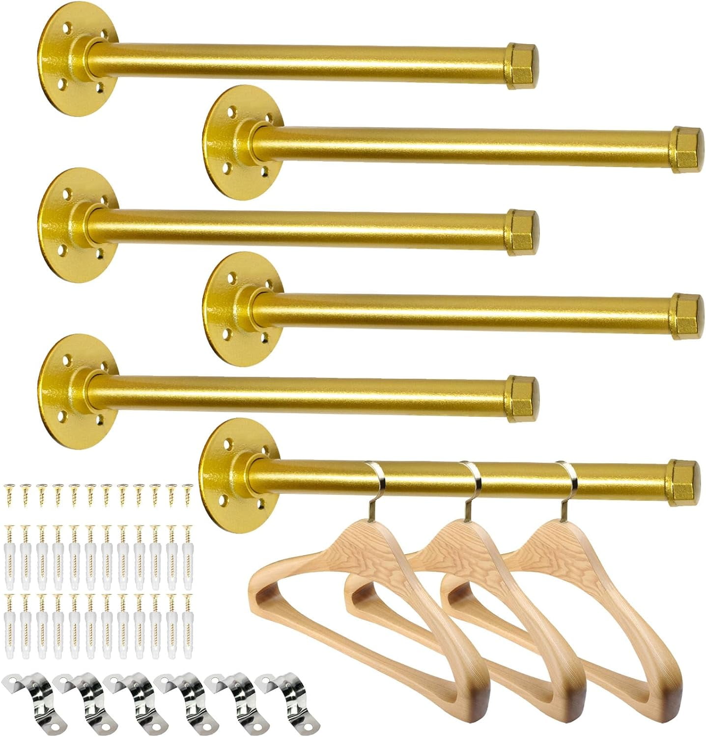 6 Pcs Industrial Pipe Clothes Bar 12 Inch - Wall Mount Clothing Rack ...