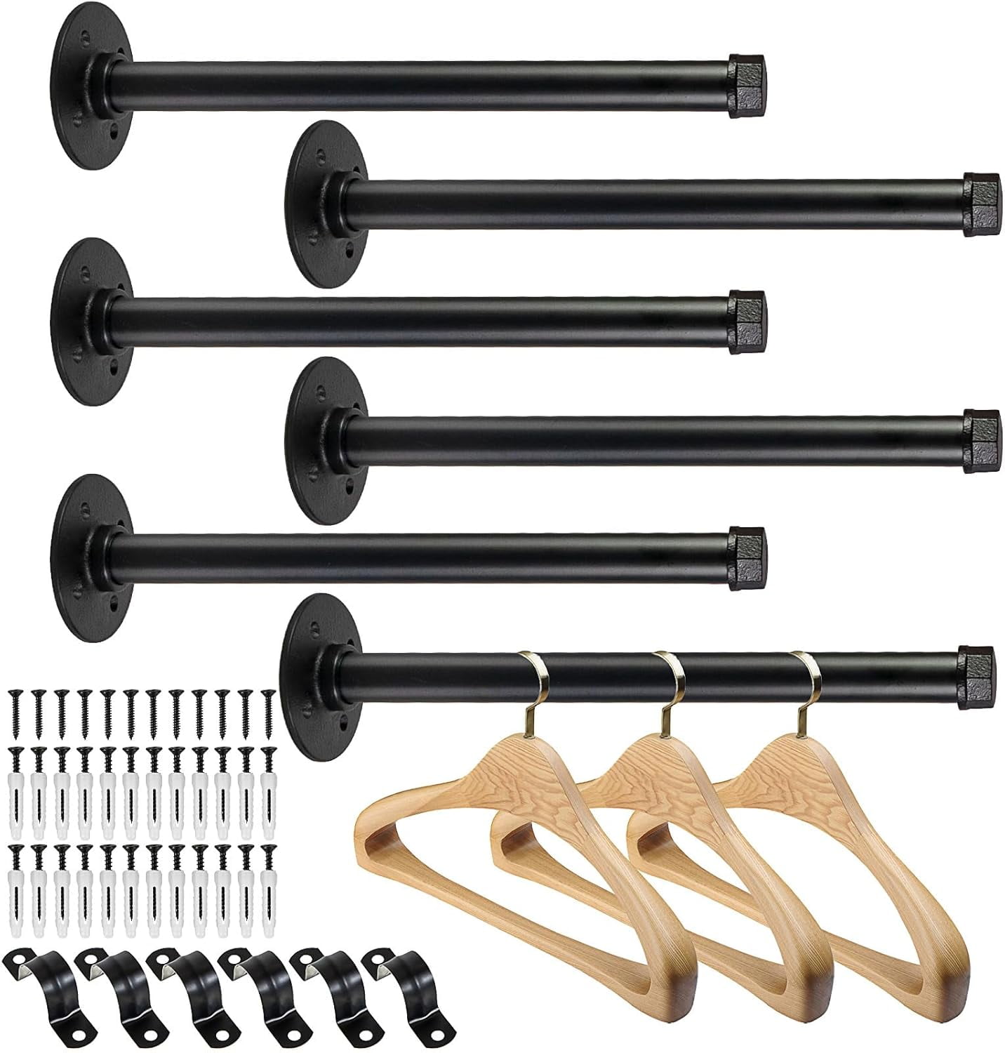 6 Pcs Industrial Pipe Clothes Bar 12 Inch - Wall Mount Clothing Rack ...