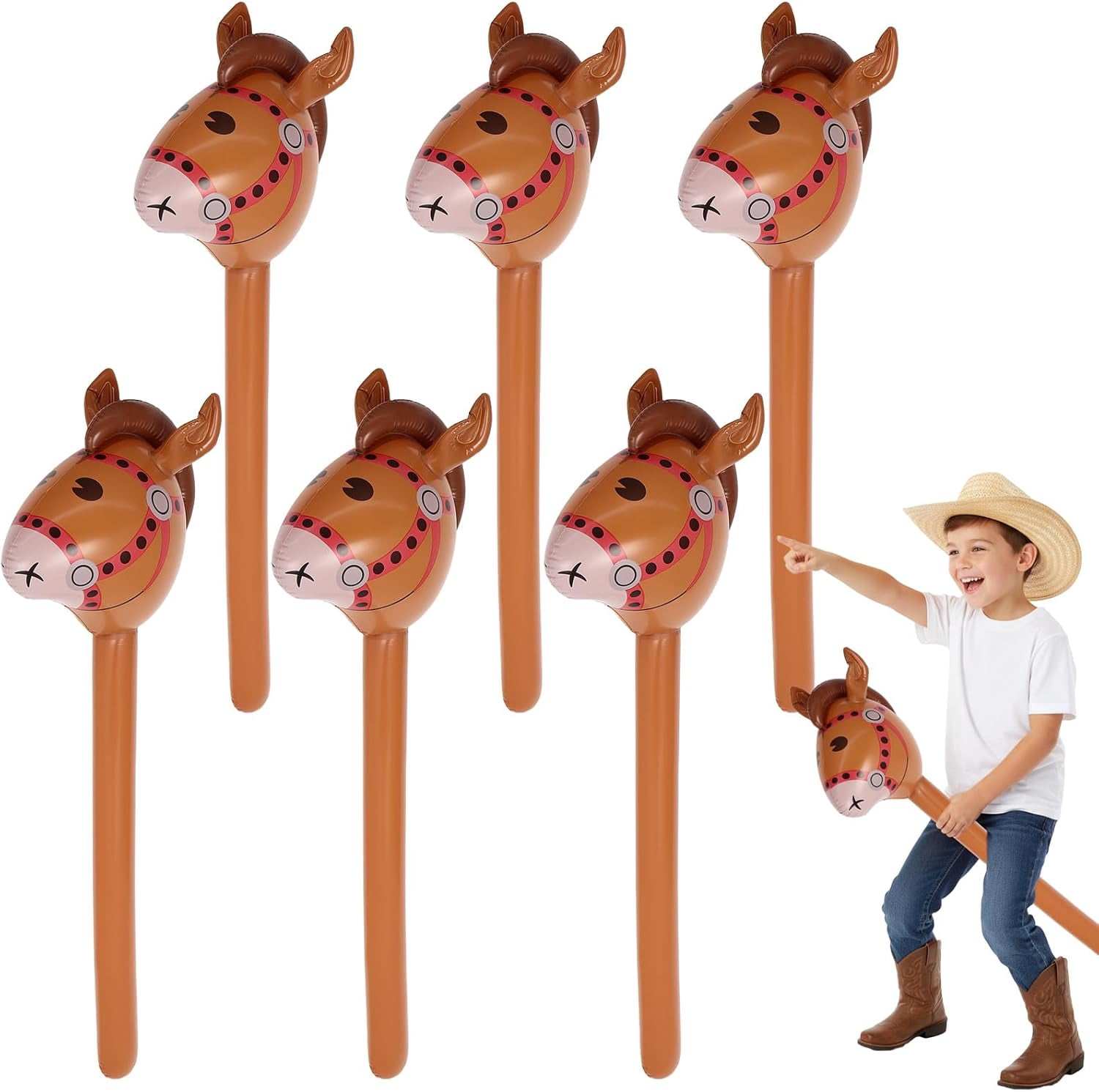 6 Pcs Inflatable Horse Head Balloons, 37 Inch Brown Inflatable Horse ...