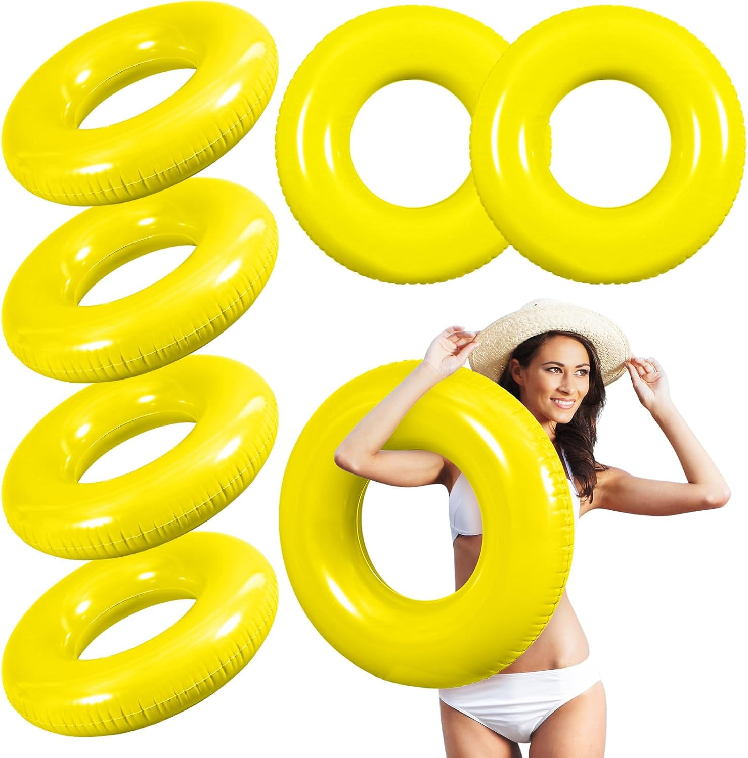 6 Pcs Inflatable Pool Floats 28 Inches Swim Tube Bulk for Adults Swimming Ring Pool Floaties for ...