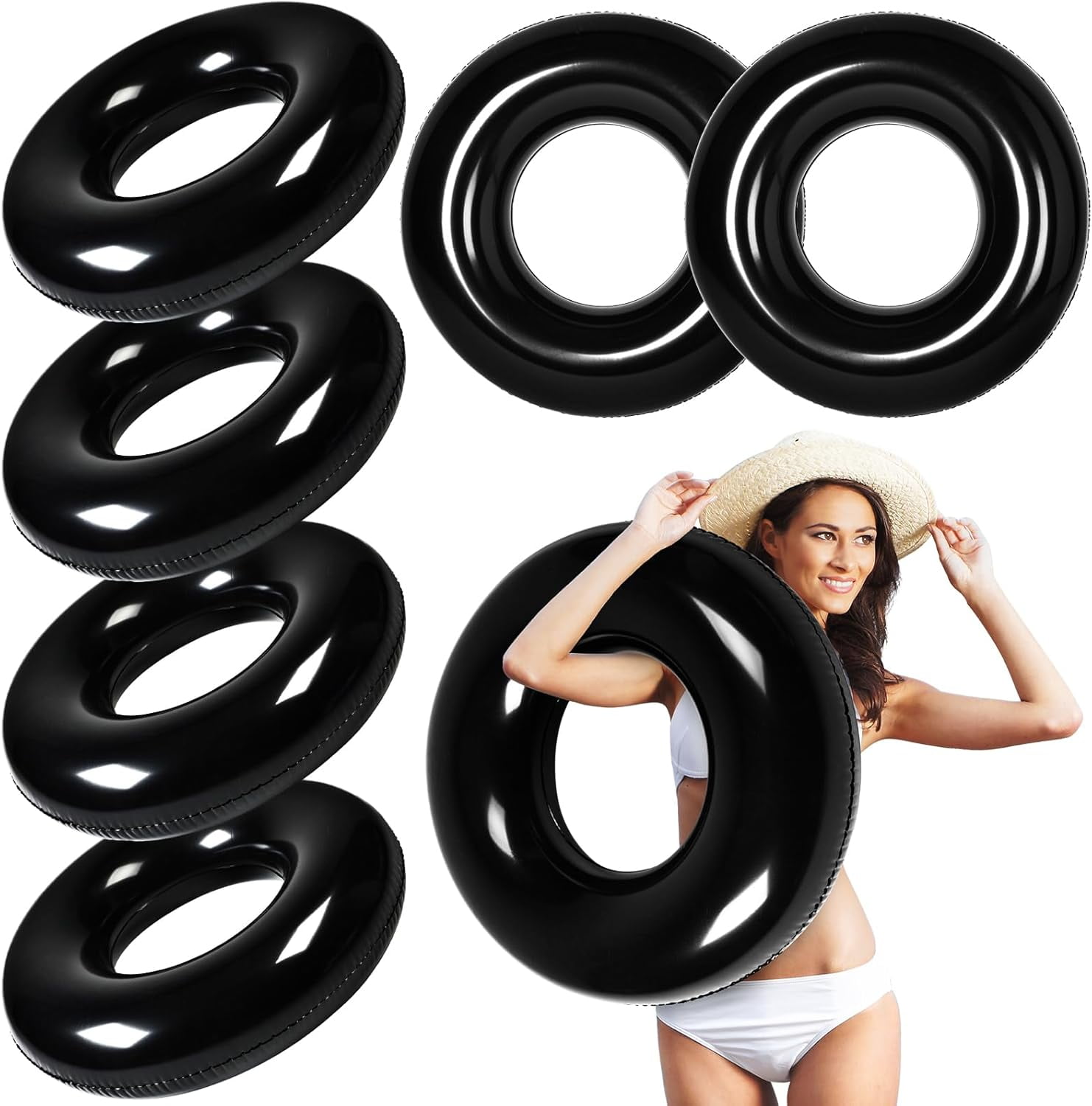 6 Pcs Inflatable Pool Floats 28 Inches Swim Tube Bulk for Adults ...