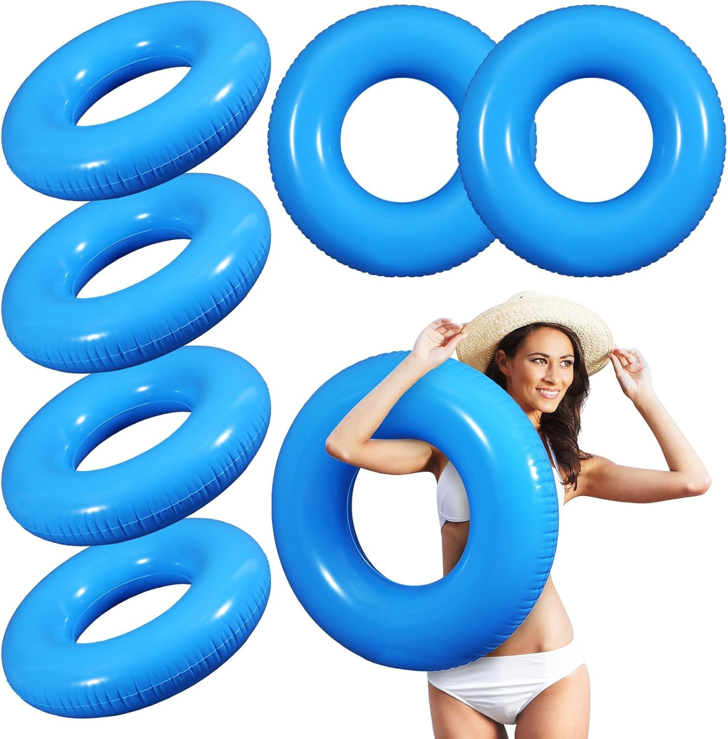 6 Pcs Inflatable Pool Floats 28 Inches Swim Tube Bulk for Adults Swimming Ring Pool Floaties for ...