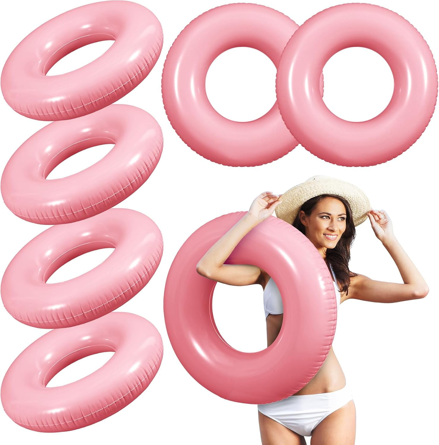 6 Pcs Inflatable Pool Floats 28 Inches Swim Tube Bulk for Adults Swimming Ring Pool Floaties for ...