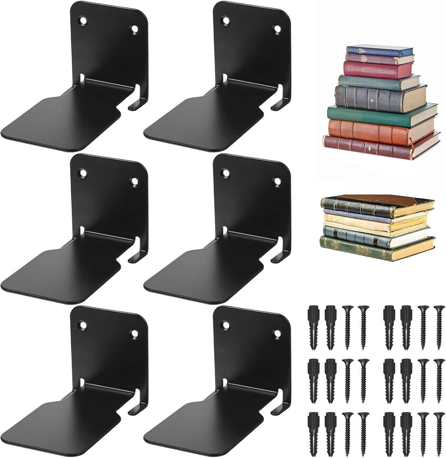 6 Pcs Invisible Floating Bookshelf, Modern Black Floating Shelves for ...